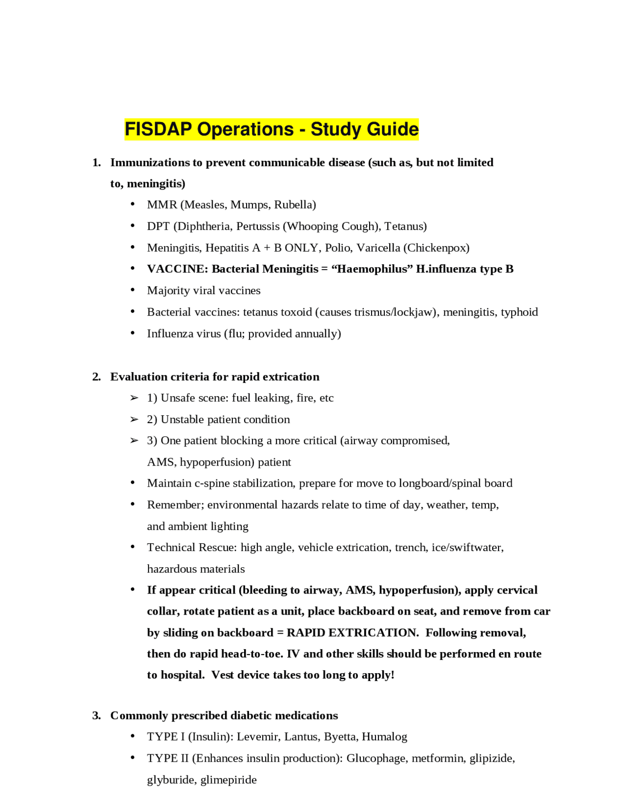 FISDAP Operations - Study Guide | Exams Nursing | Docsity