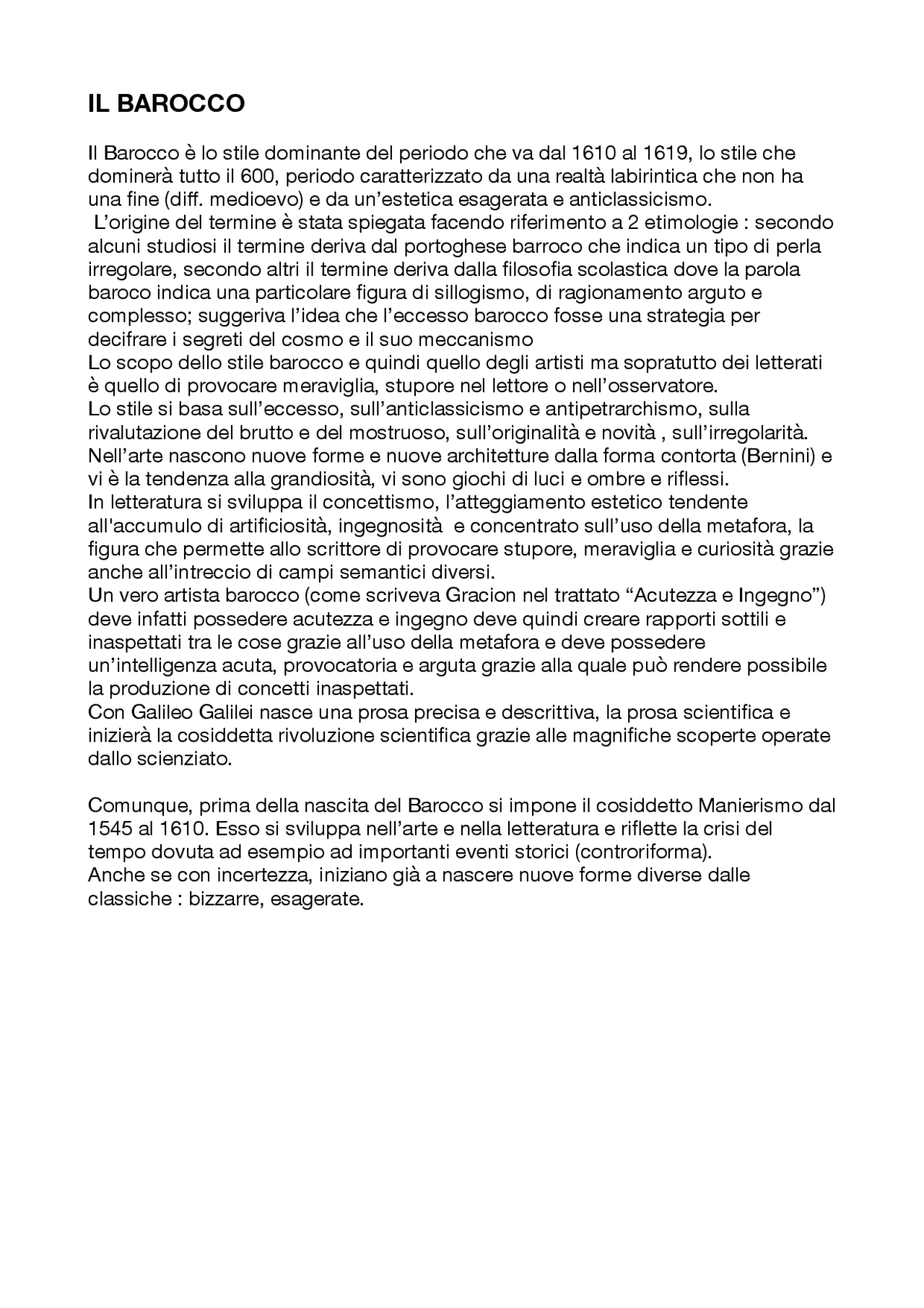 Il Barocco : caratteristiche - autori - temi | Schemi e mappe ...
