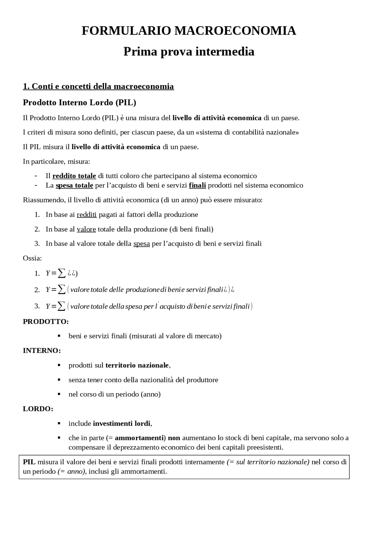 Formulario riassuntivo macroeconomia Rovelli- primo parziale | Schemi e mappe concettuali di ...