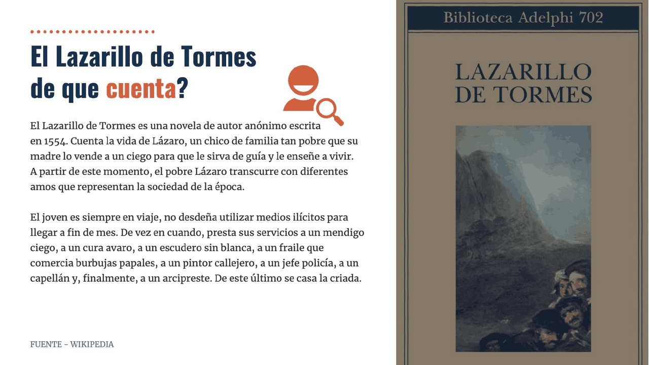 Presentazione su "el lazarillo de tormes" | Slide di Spagnolo | Docsity