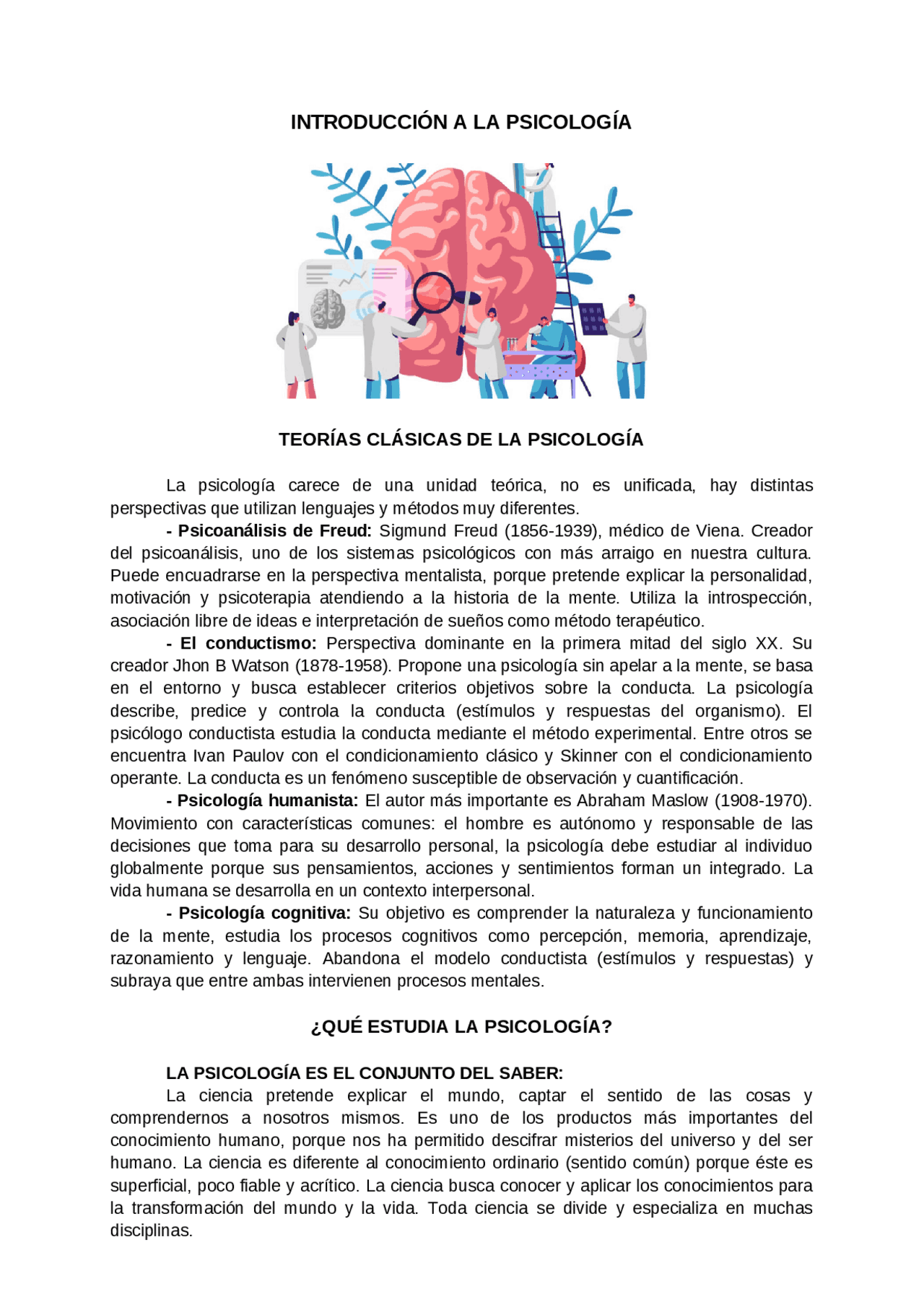 Introducción a la psicología | Apuntes de Psicología | Docsity