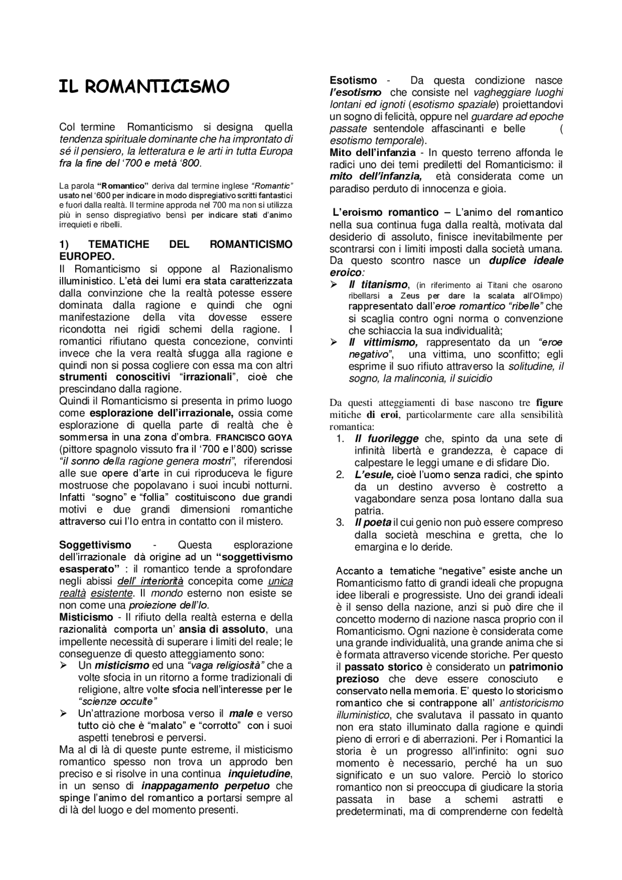 Pdf riassuntivo sul romanticismo (letteratura italiana) | Schemi e ...