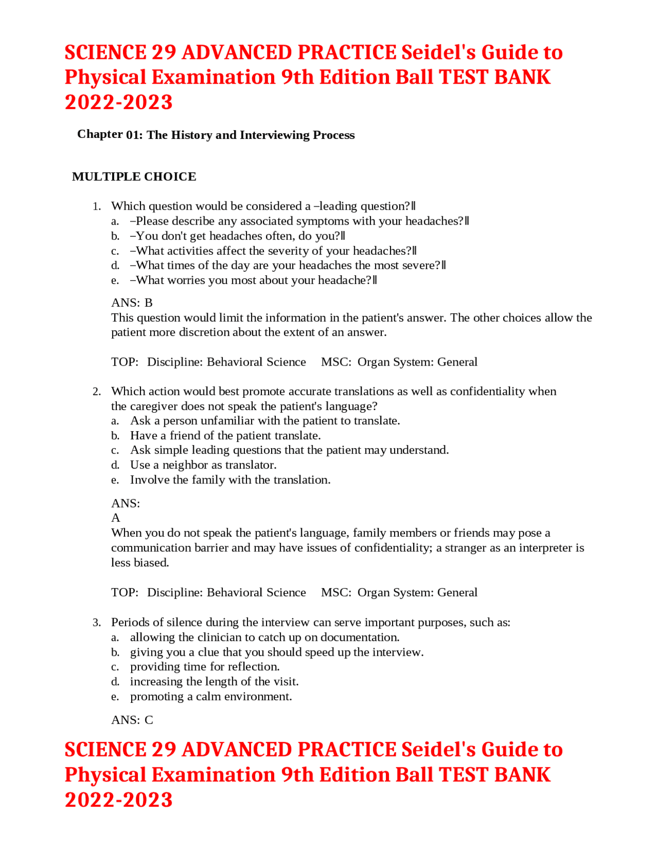 SCIENCE 29 ADVANCED PRACTICE Seidel's Guide to Physical Examination 9th ...