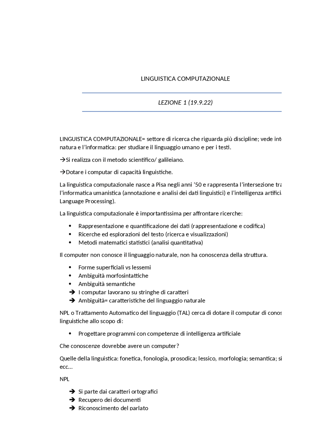 Linguistica Computazionale Appunti Di Linguistica Docsity
