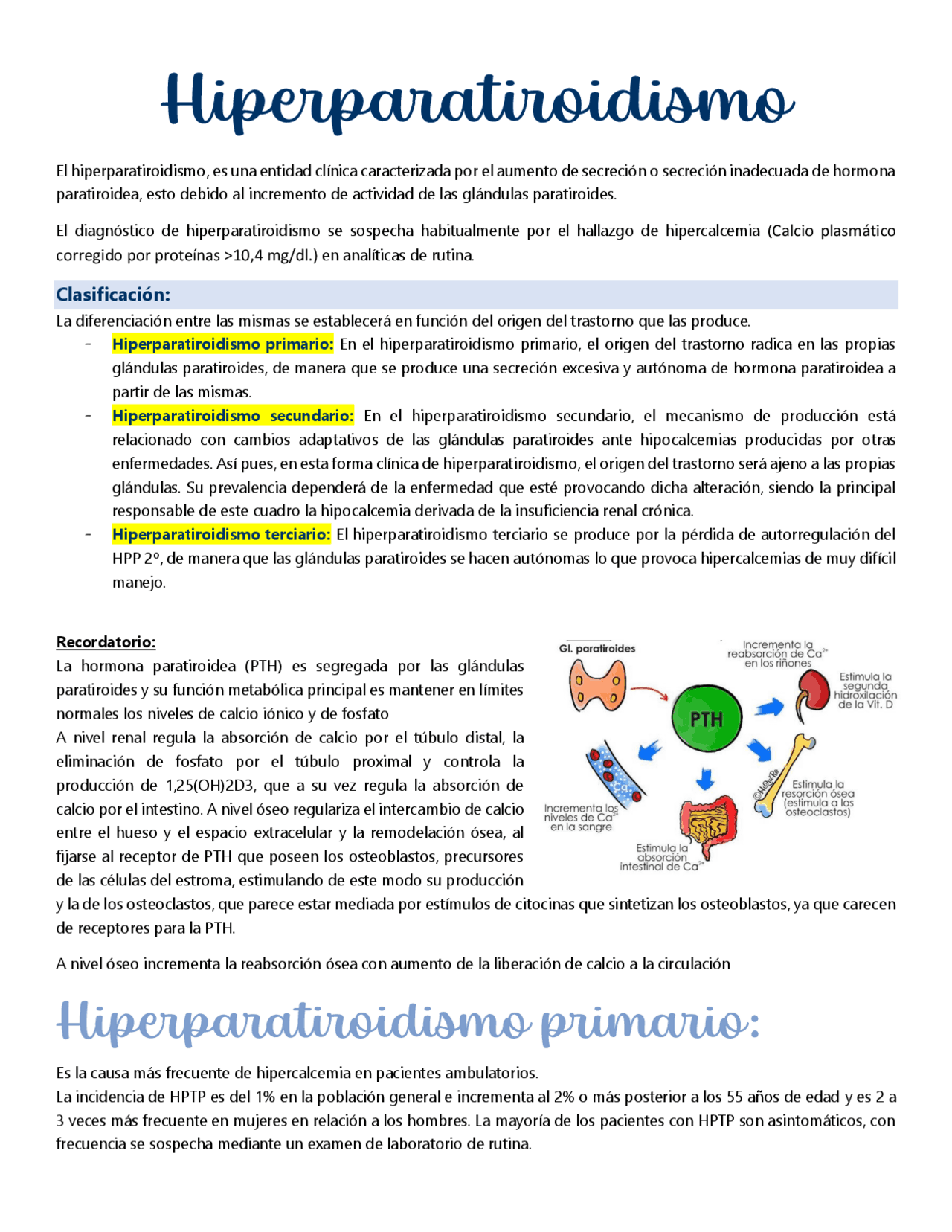 Guía Para Hiperparatiroidismo Apuntes De Endocrinología Docsity