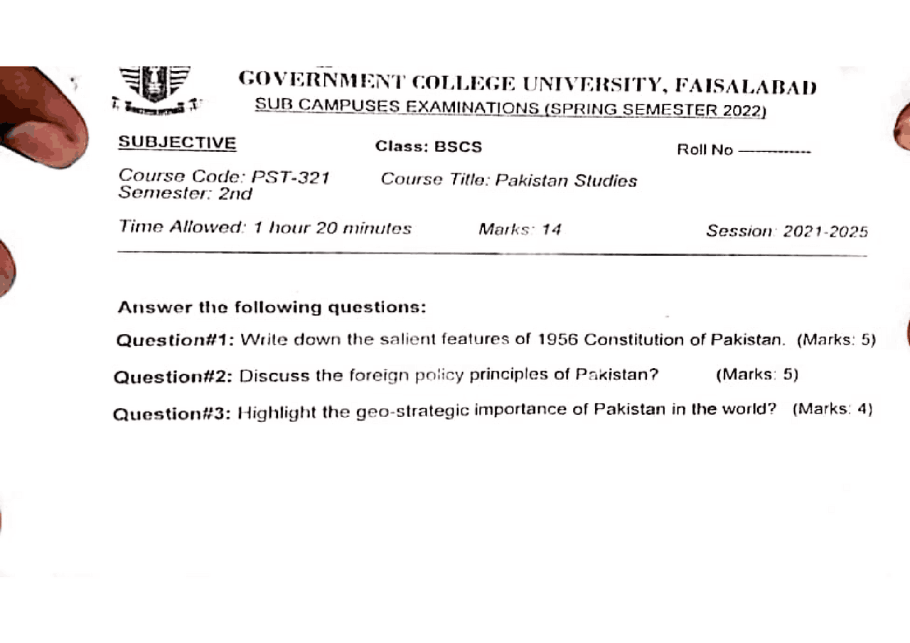 Pak study BS program | Schemes and Mind Maps Pakistan History | Docsity