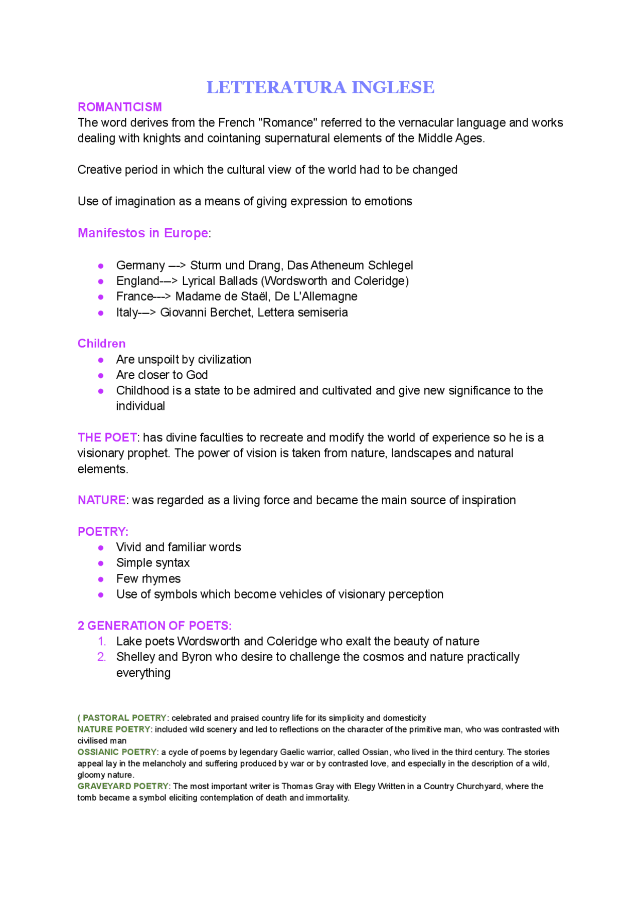 Letteratura inglese, programma completo | Appunti di Inglese | Docsity