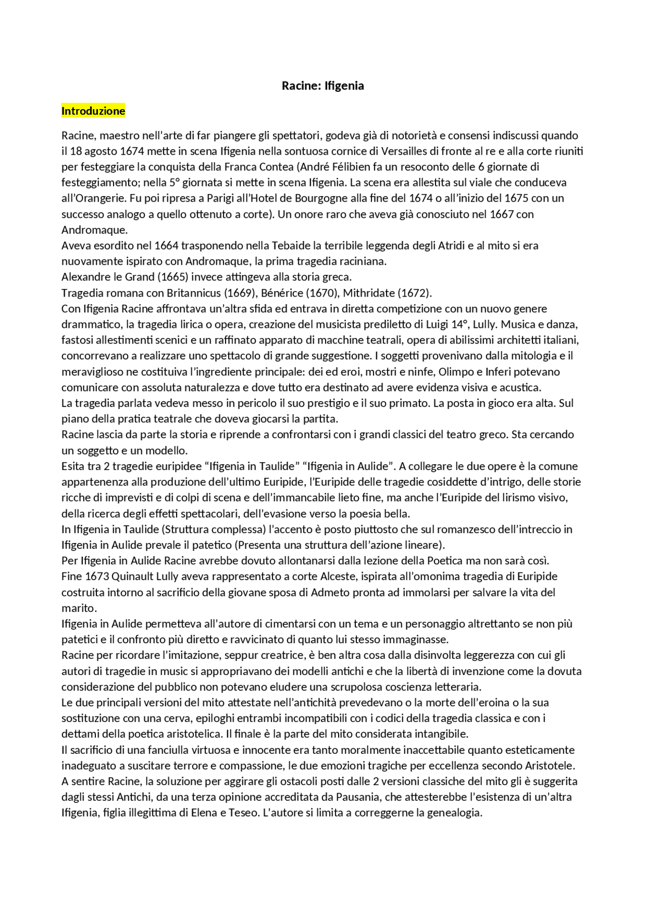 Ifigenia Introduzione Sintesi Del Corso Di Letteratura Francese