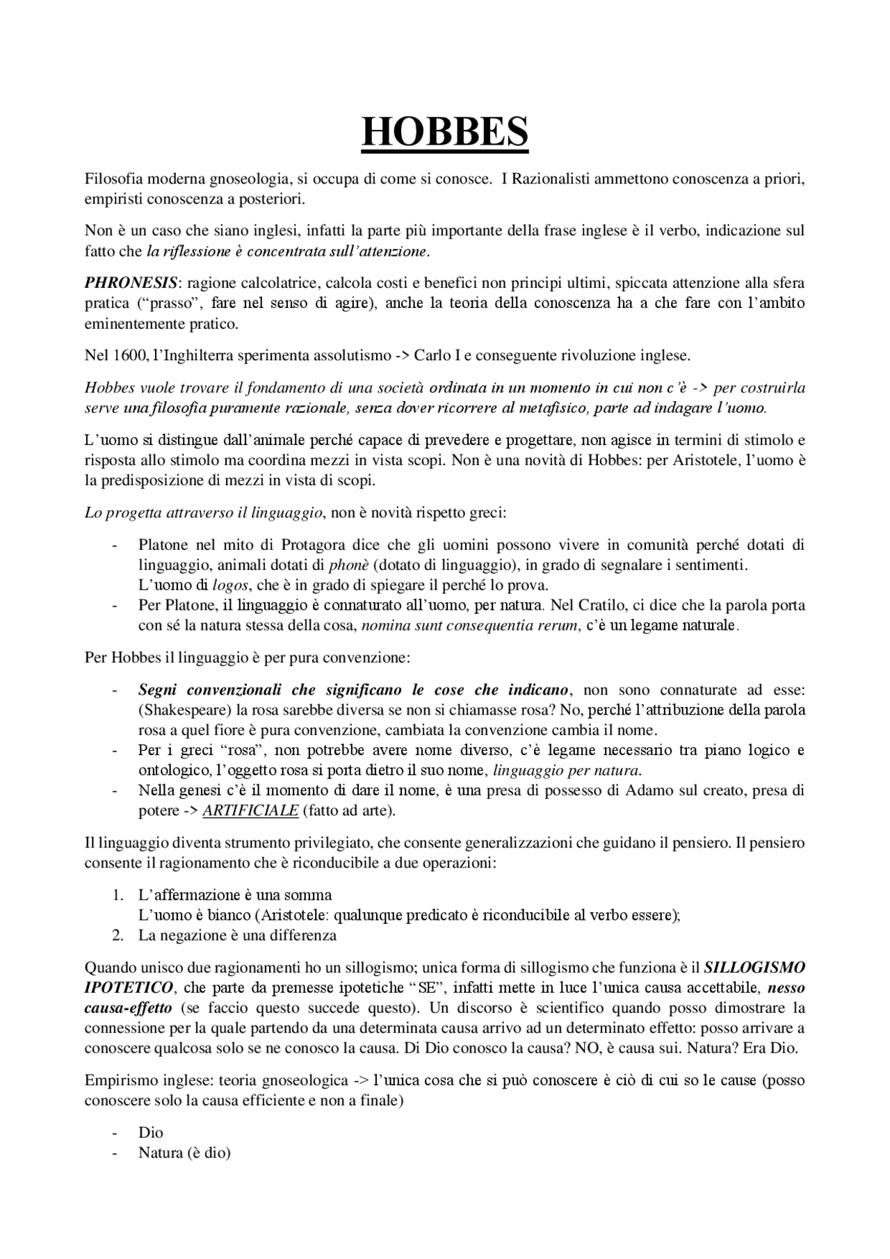 Thomas Hobbes Filosofia Appunti Di Filosofia Docsity