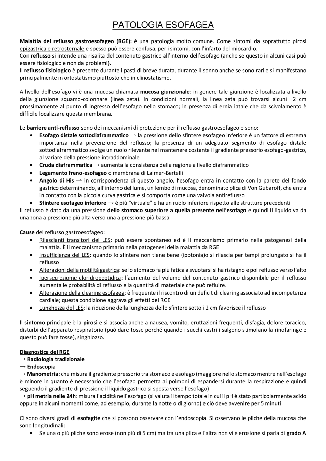 Appunti Patologia Esofagea Appunti Di Chirurgia Generale Docsity