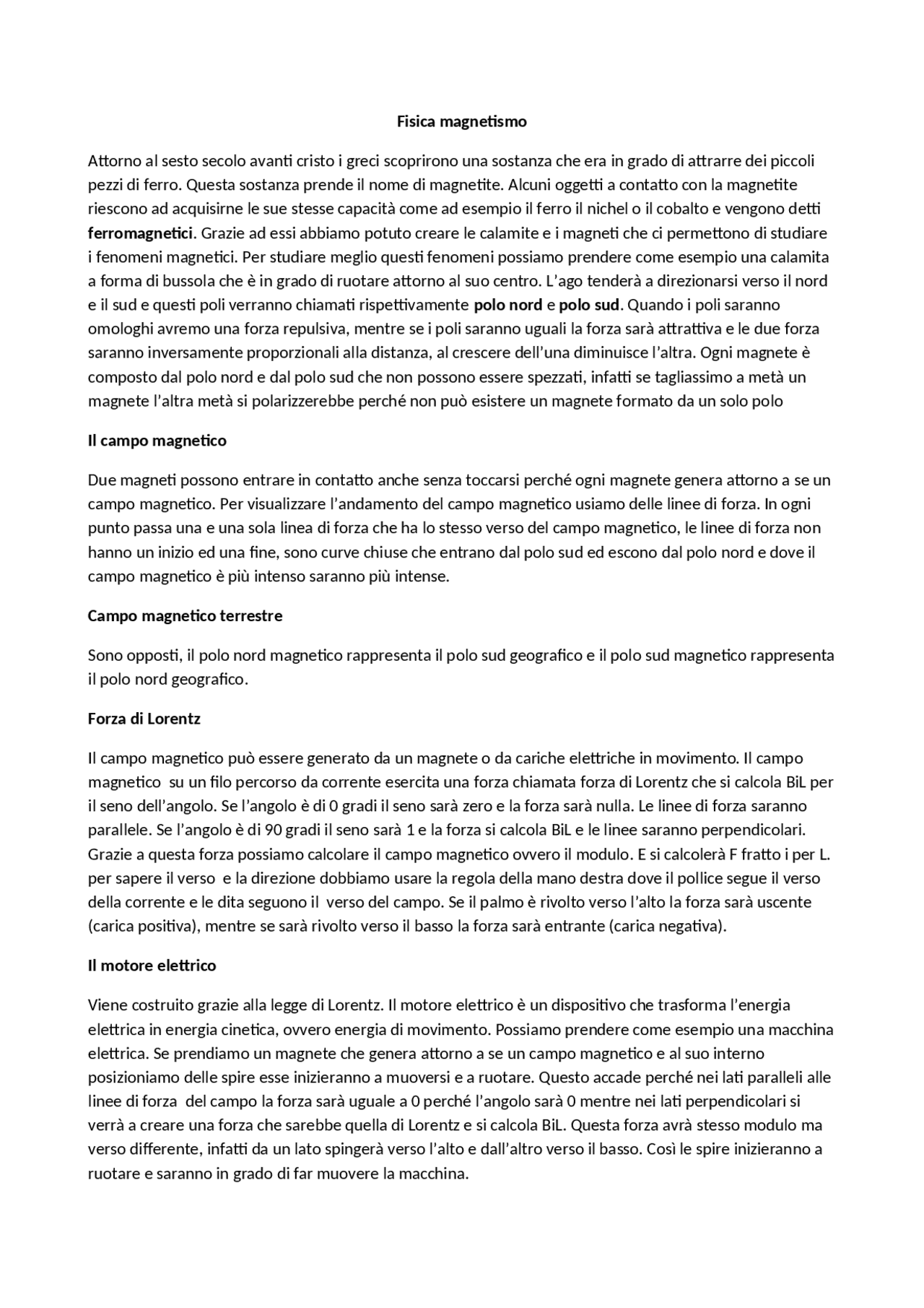Appunti di fisica: il magnetismo. | Appunti di Fisica | Docsity