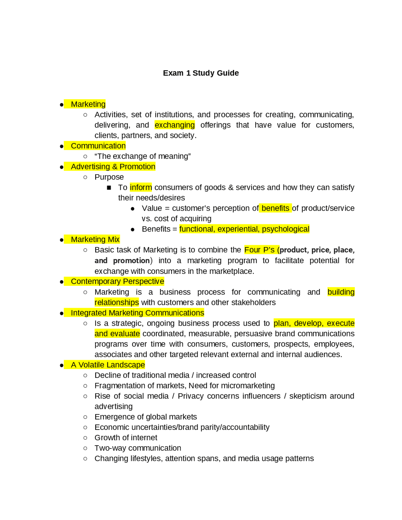 Exam 1 Study Guide Marketing Communications | Study notes Marketing ...
