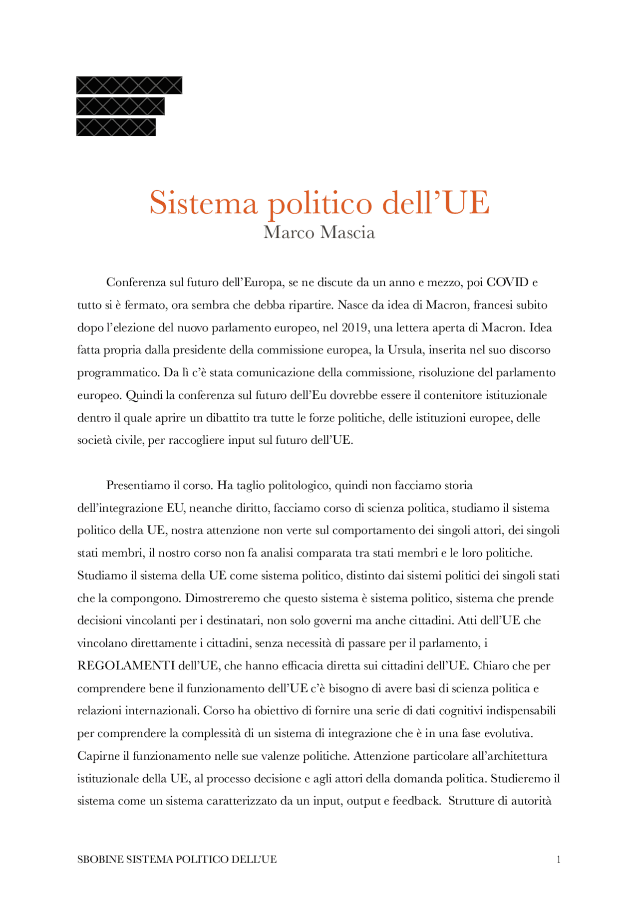 Sistema politico dell'UE | Appunti di Politiche dell'Unione Europea | Docsity