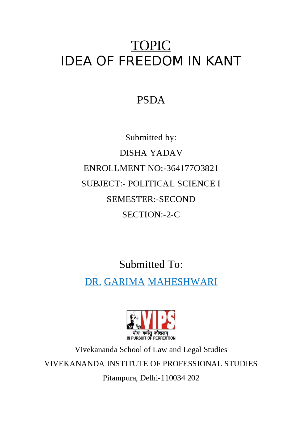 idea of freedom in the view of Kant | Summaries Political Theory | Docsity