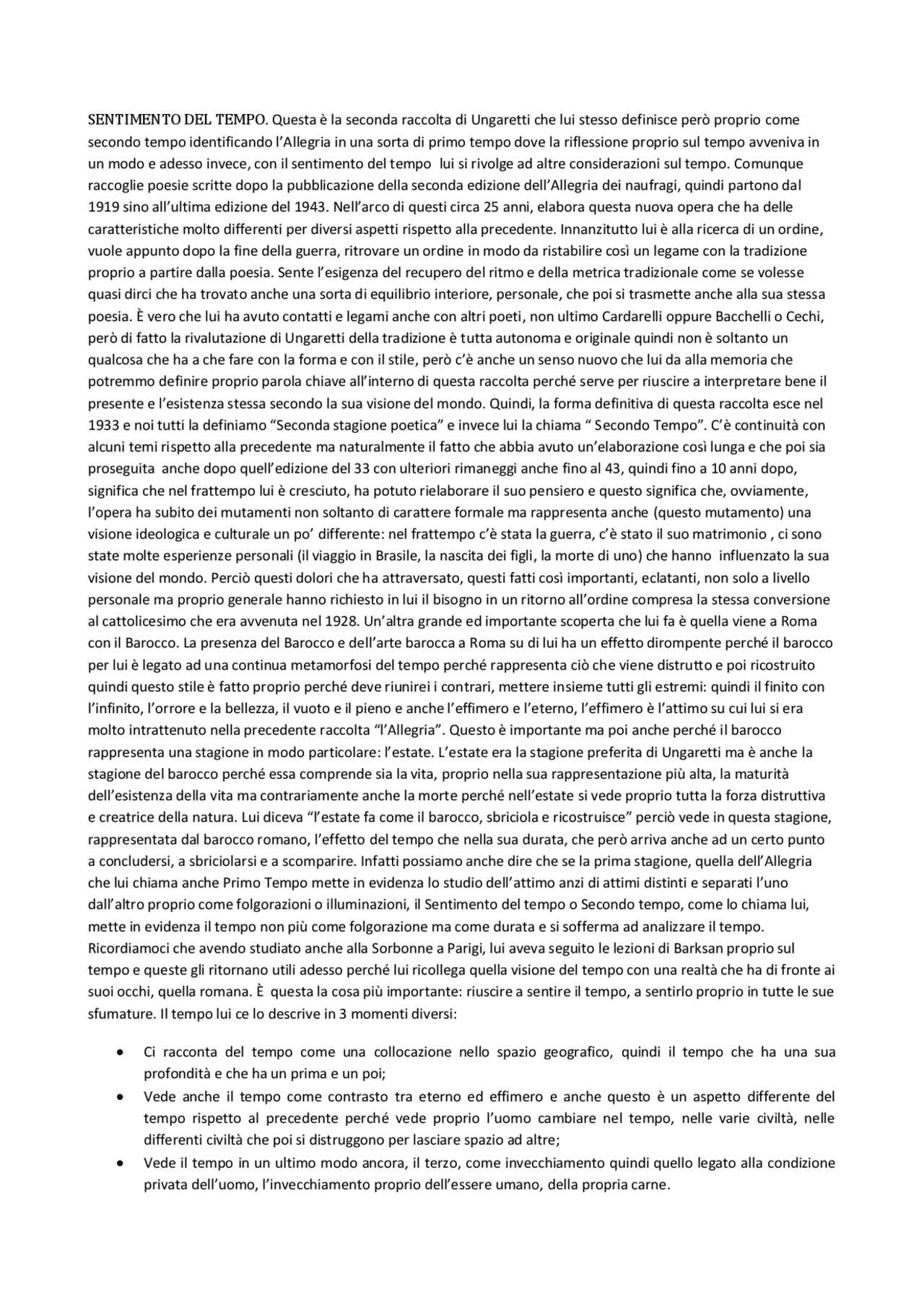 Ungaretti Sentimento Del Tempo Appunti Di Italiano Docsity