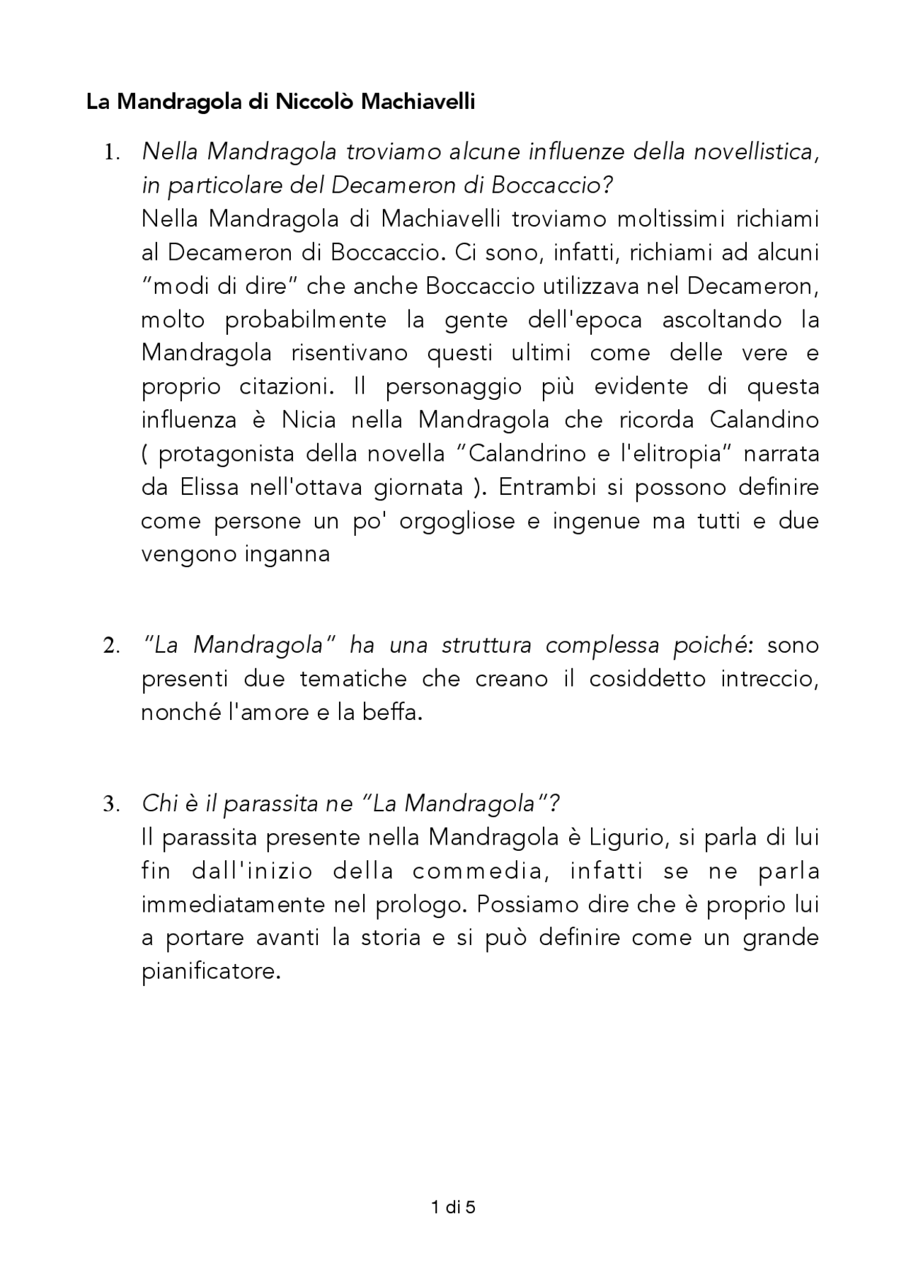 LA MANDRAGOLA di MACHIAVELLI | Esercizi di Italiano | Docsity