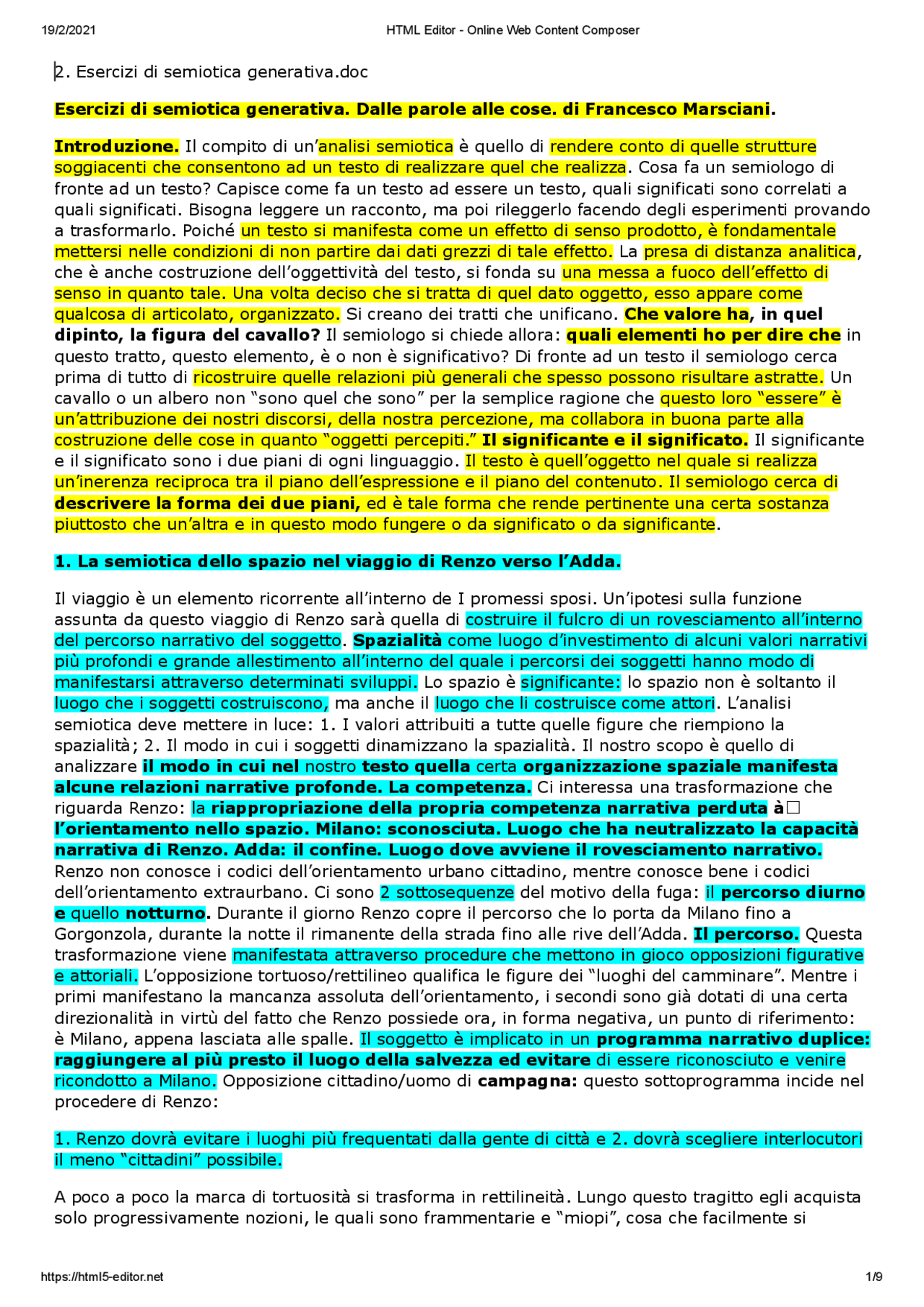 Esercizi Di Semiotica Generativa Sintesi Del Corso Di Semiotica Docsity