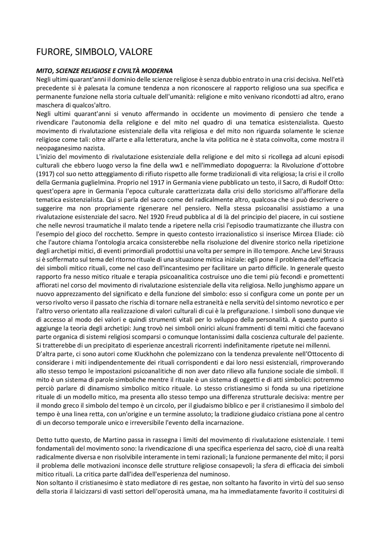 Riassunto Furore simbolo valore | Sintesi del corso di Etnologia | Docsity
