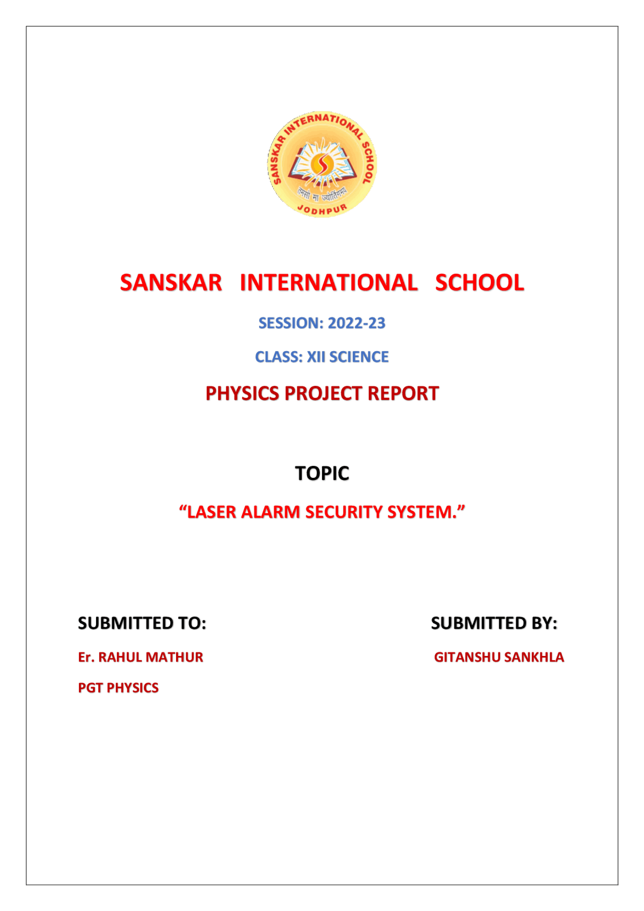 Physics Project Report On Laser Security Alarm Schemes And Mind Maps