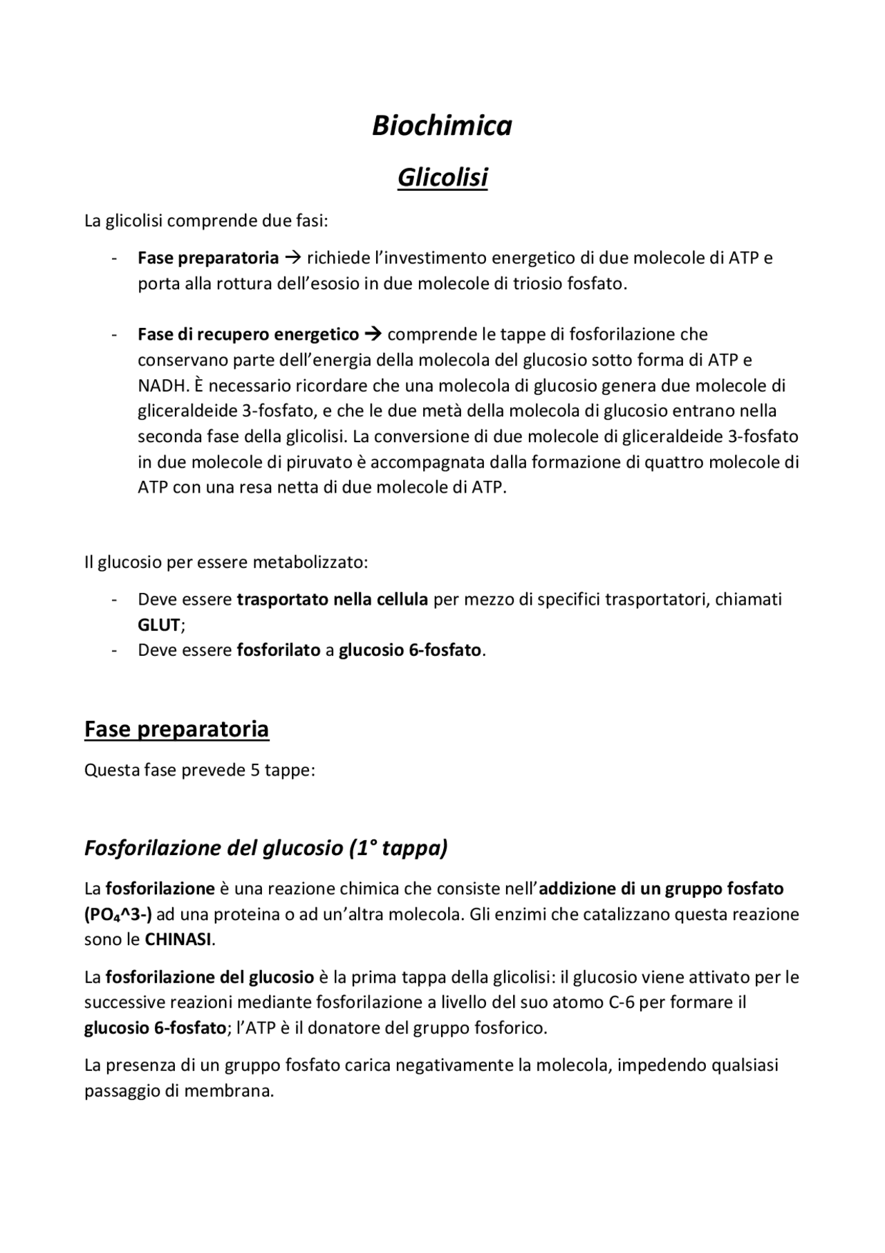 Biochimica Glicolisi Appunti Di Biochimica Docsity