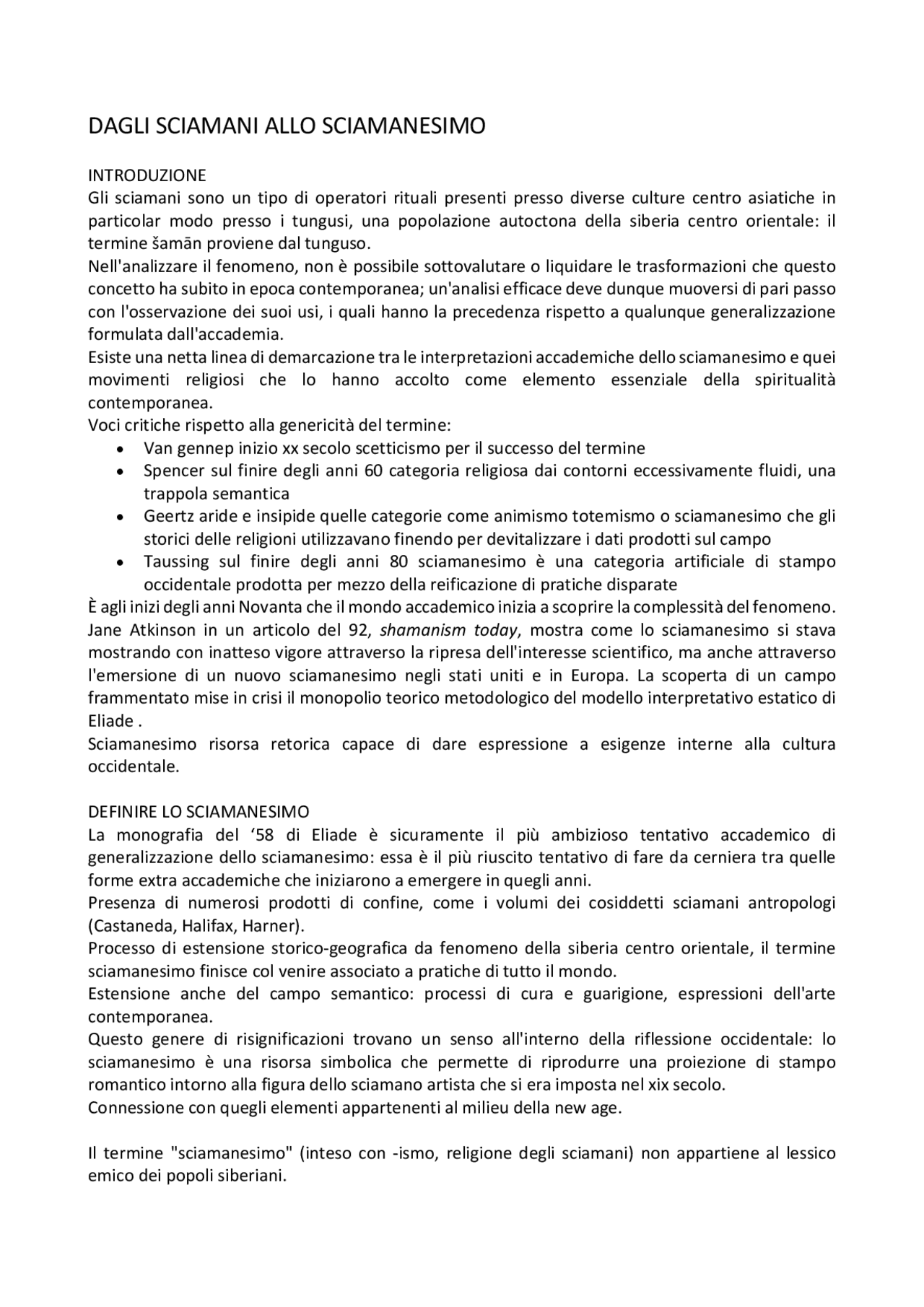 Riassunto Dagli sciamani allo sciamanesimo | Sintesi del corso di ...