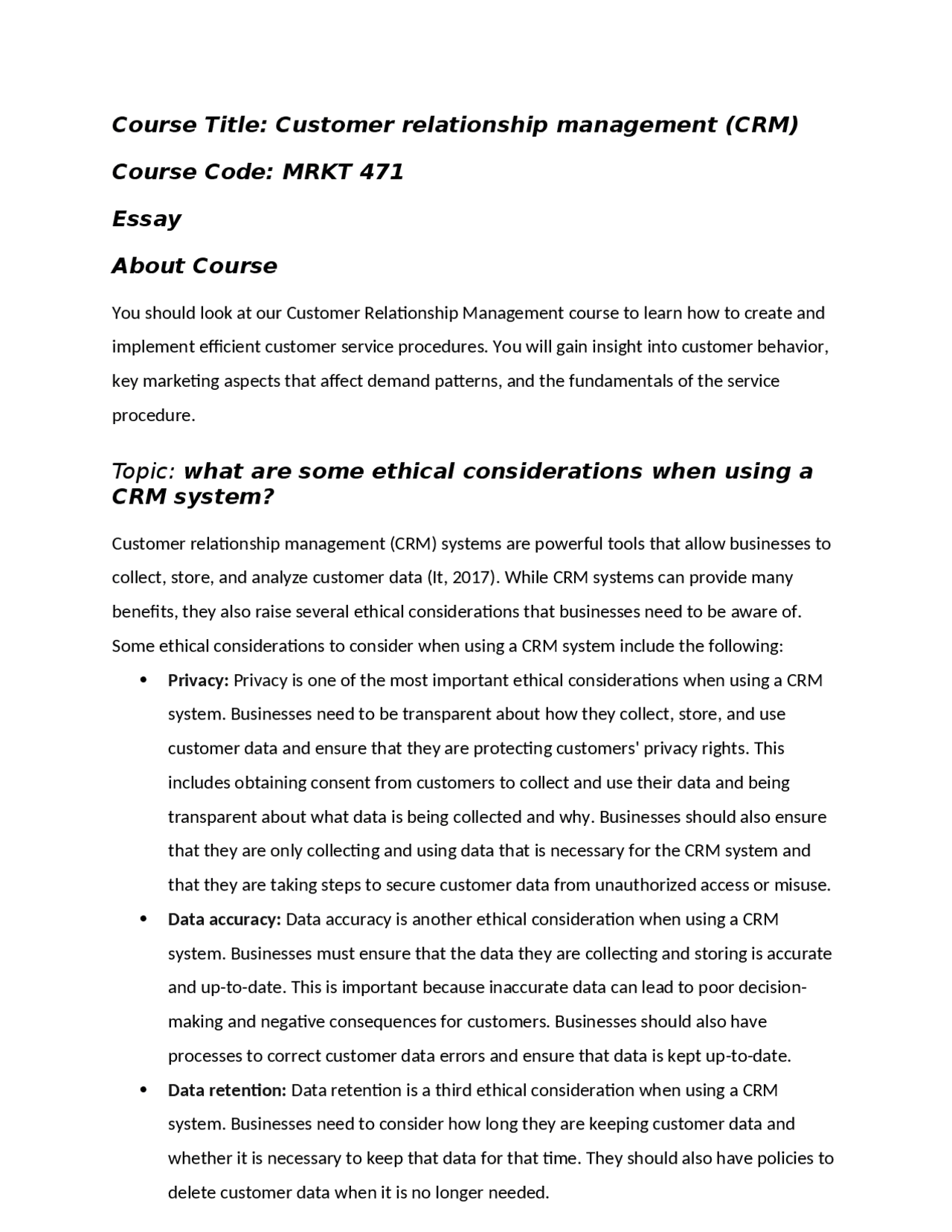 What are some ethical considerations when using a CRM system? | Essays ...
