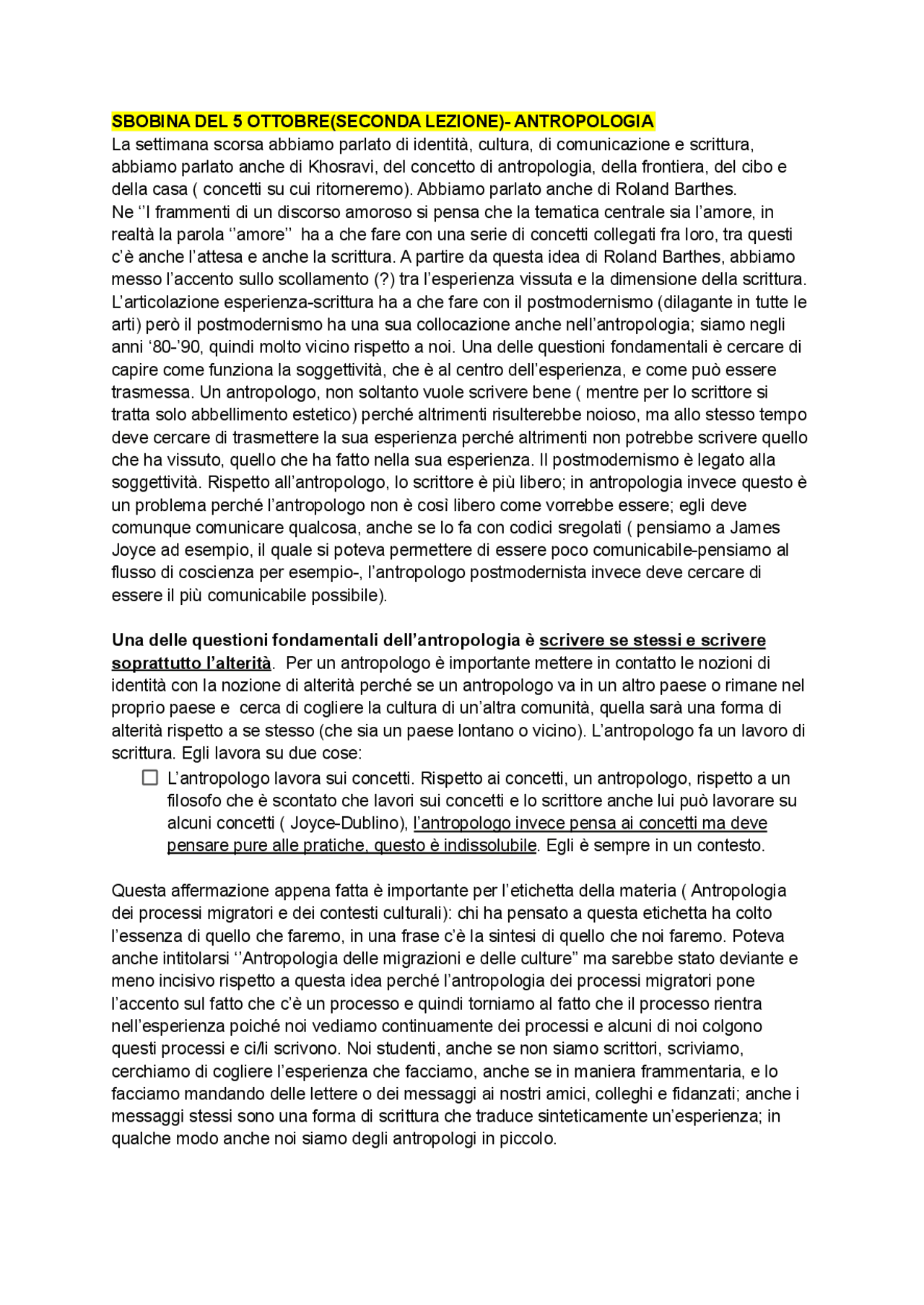 Seconda Lezione Antropologia Dei Processi Migratori Appunti Di