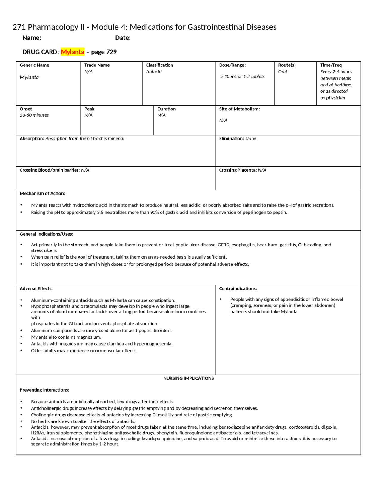 271 Pharmacology II - Module 4: Medications for Gastrointestinal ...