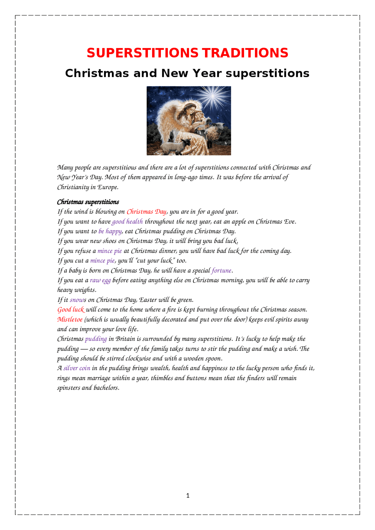 Christmas superstitions | Ejercicios de Inglés | Docsity