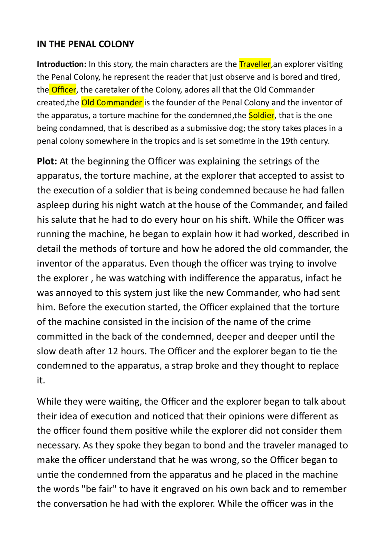 Riassunto Del Racconto In The Penal Colony Di Kafka In Lingua Inglese