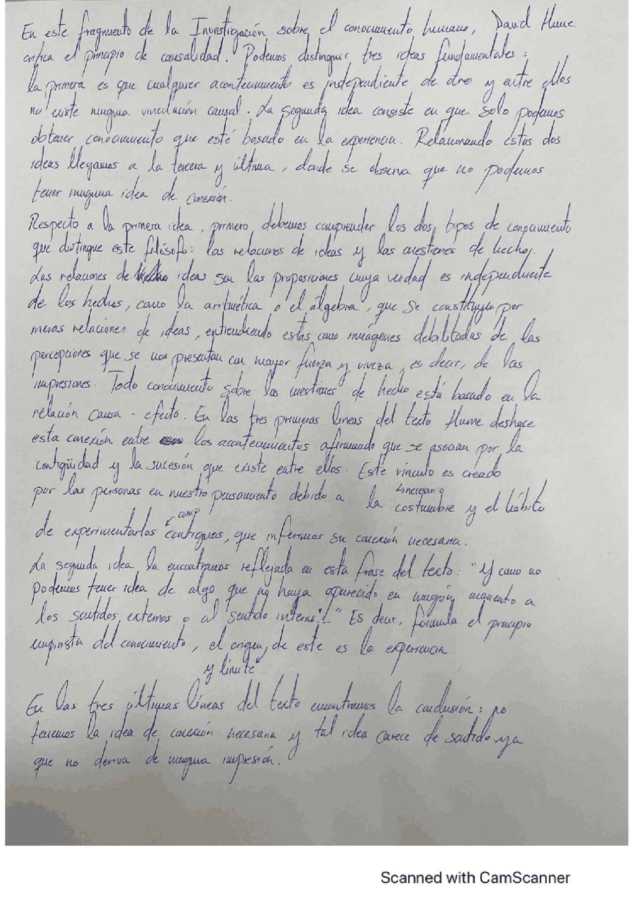 Comentario De Texto Hume Apuntes De Historia De La Filosofía Docsity