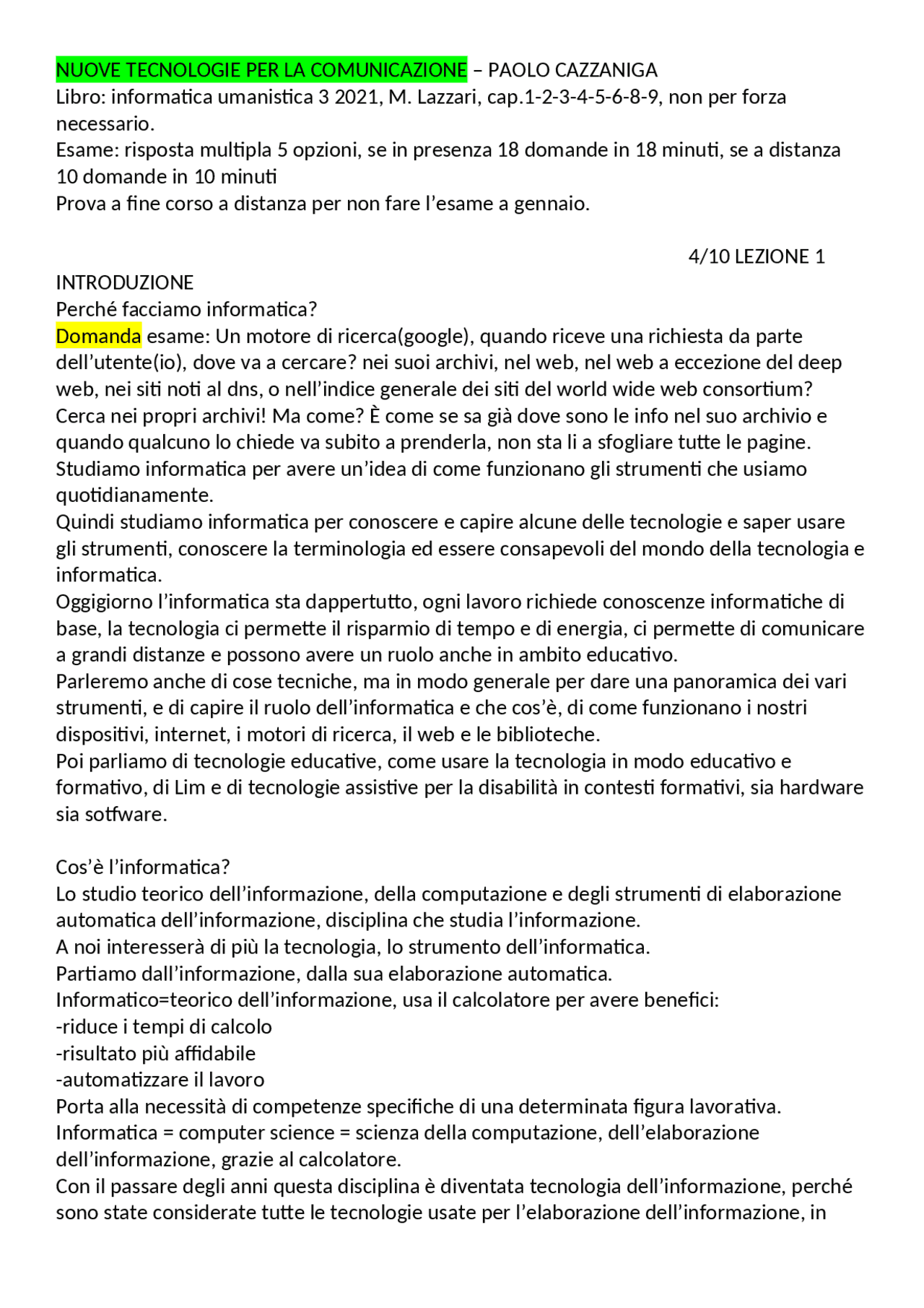 Nuove Tecnologie Per La Comunicazione Appunti Di Elementi Di