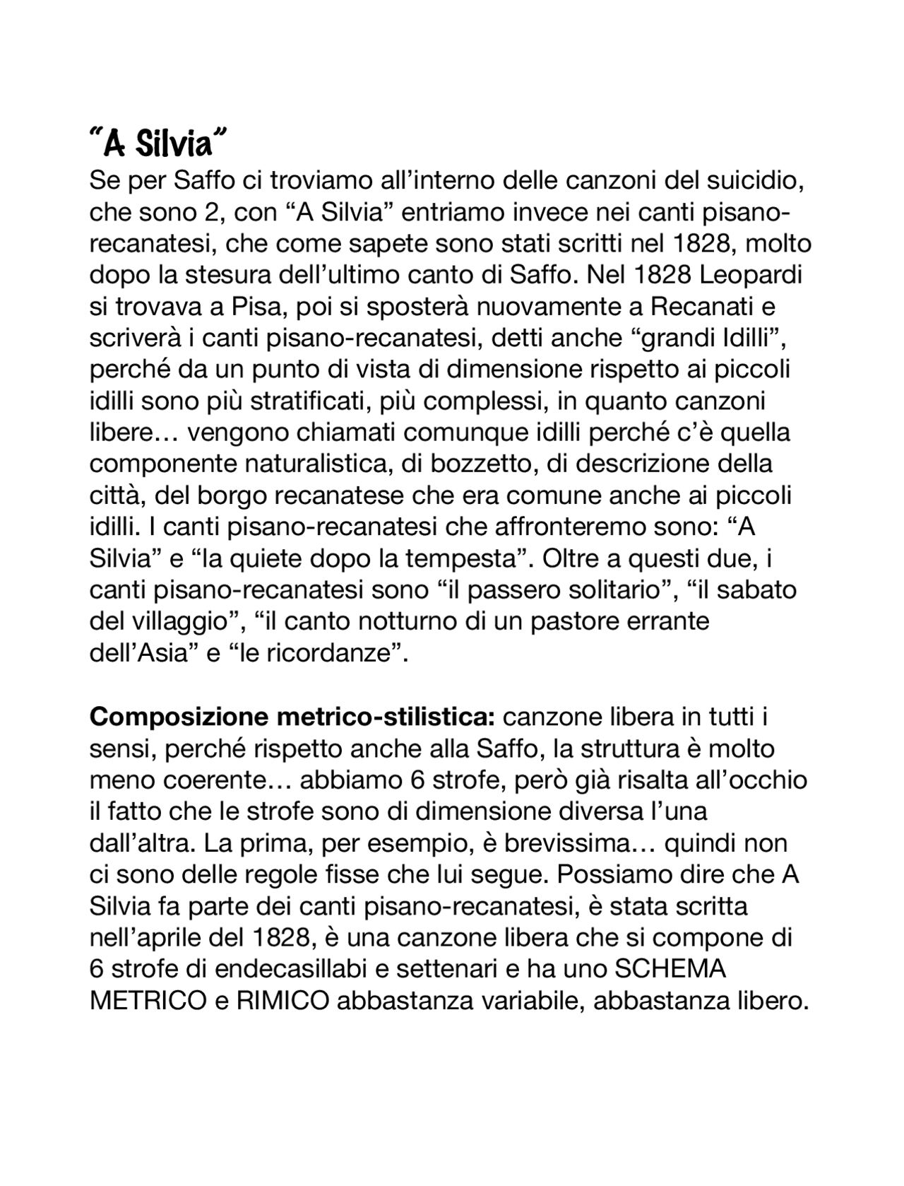 A Silvia, Giacomo Leopardi | Appunti di Letteratura Italiana | Docsity