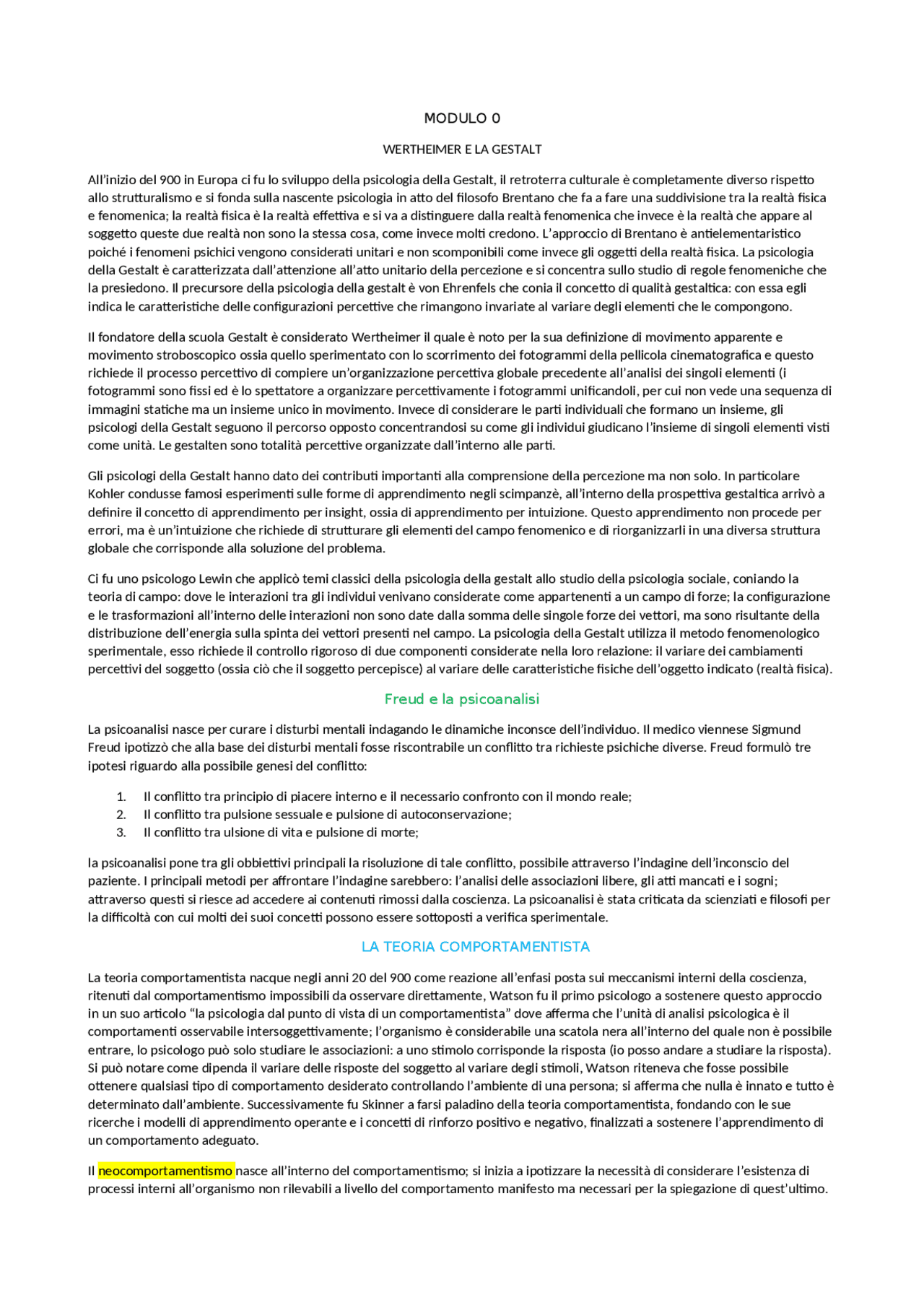 Modulo 0 Storia Della Psicologia Appunti Di Psicologia Generale Docsity