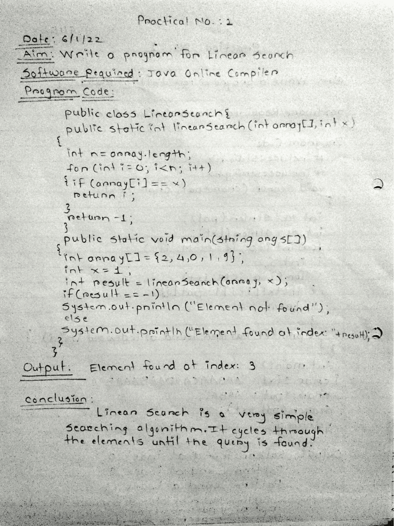 In This Document I Have Implemented The Linear Search Algorithm Using 0381