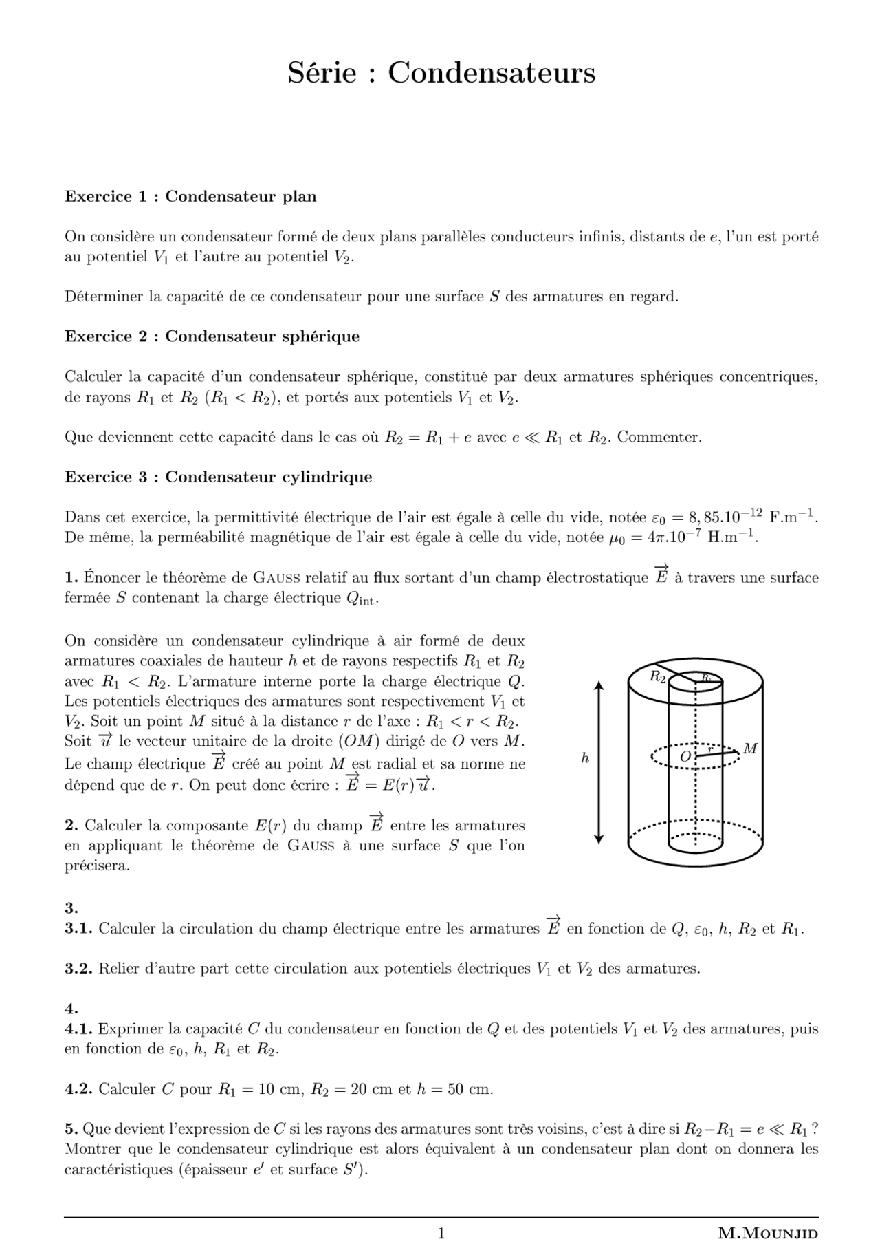 EXERCICES ABOUT condensateurs | Exercises Physics | Docsity