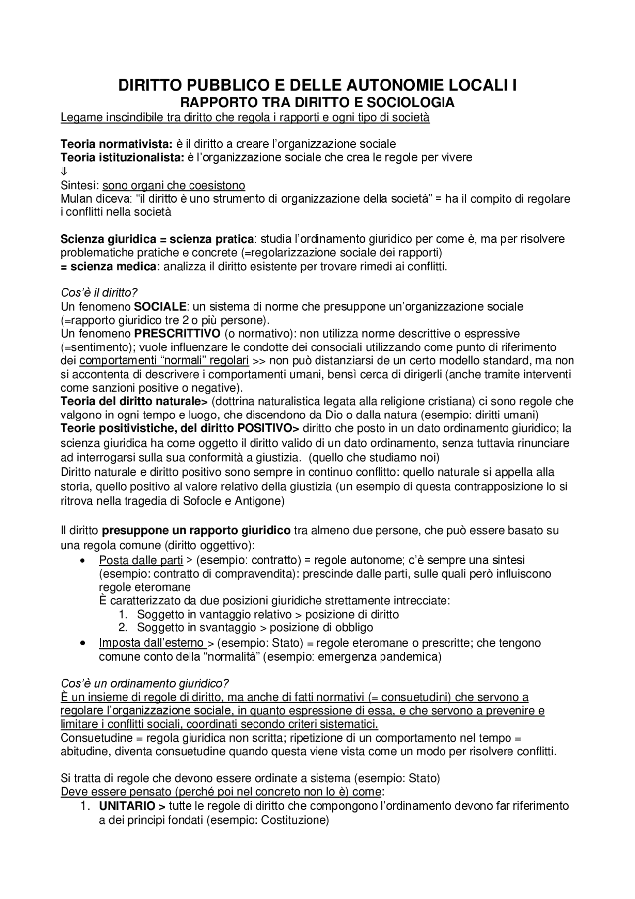 Diritto Pubblico E Delle Autonomie Locali Prima Parte Appunti Di