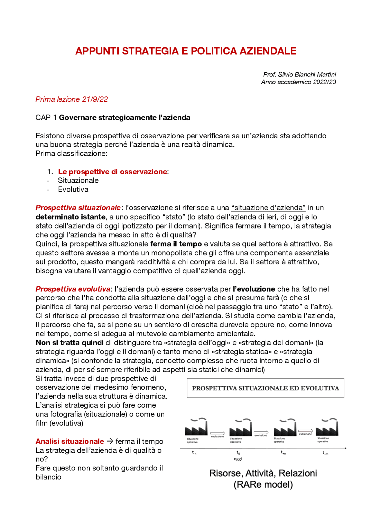 Appunti STRATEGIA E POLITICA AZIENDALE prof. Silvio Bianchi Martini ...