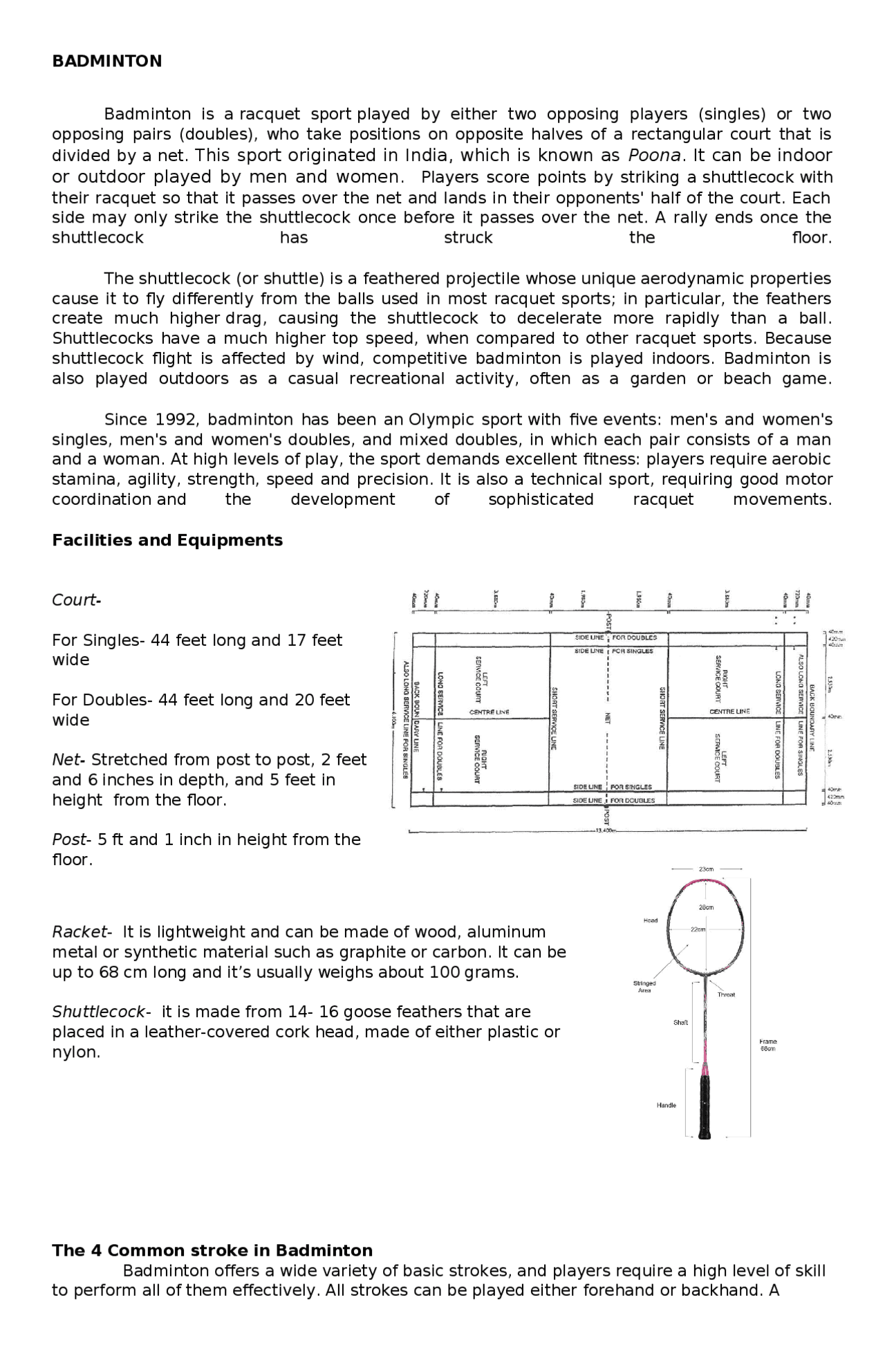Badminton Physical Education | Schemes and Mind Maps Architecture | Docsity
