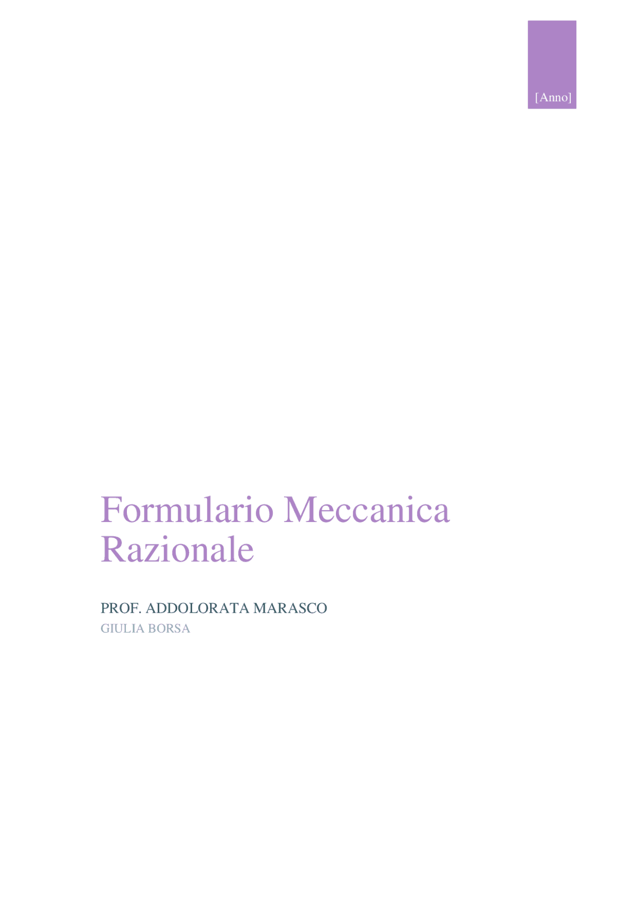 Formulario Meccanica Razionale | Formulari di Meccanica Razionale | Docsity