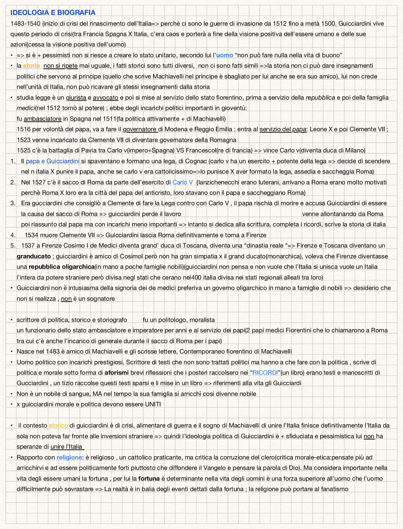Francesco Guicciardini Schemi E Mappe Concettuali Di Italiano Docsity