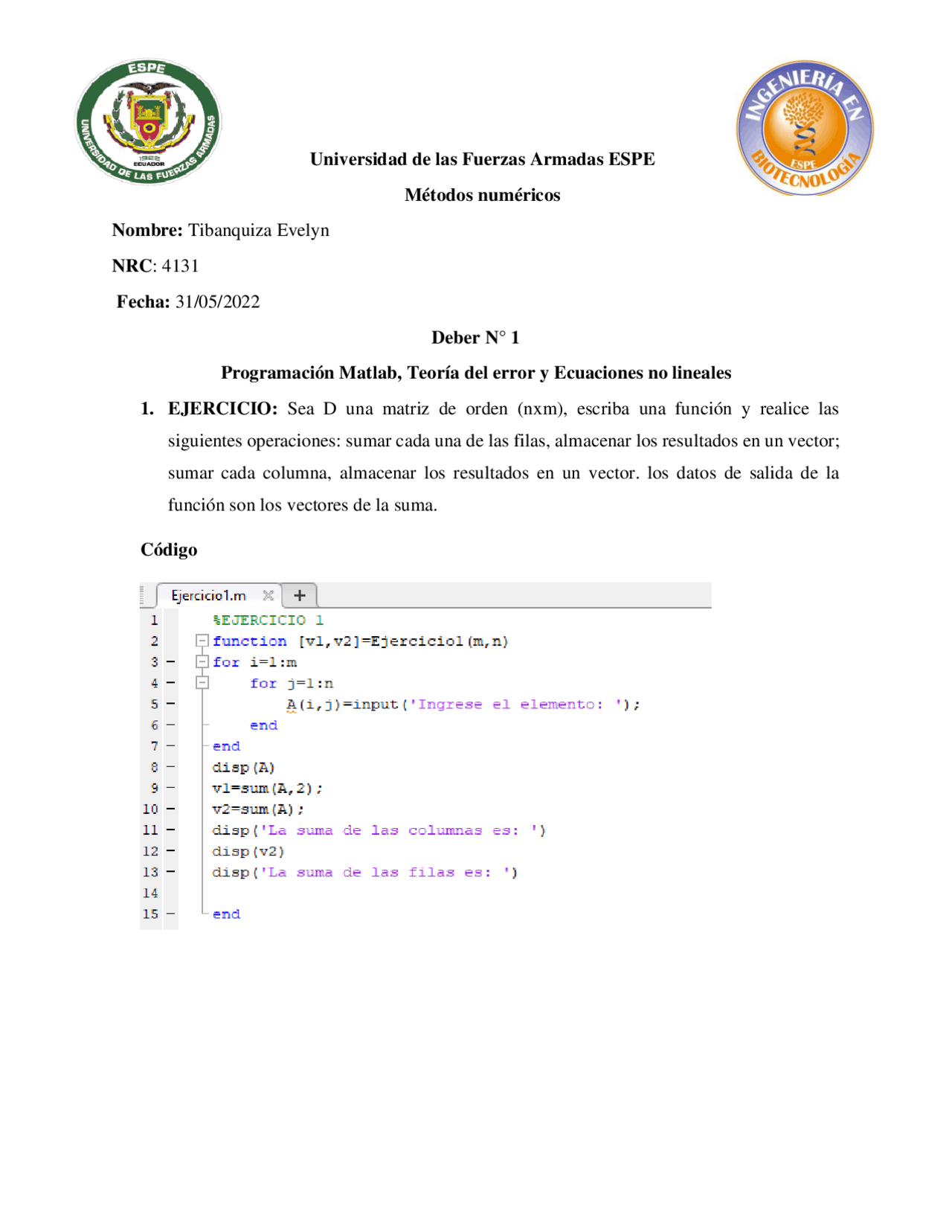 Ejercicios Métodos Numéricos | Ejercicios de Métodos Numéricos | Docsity