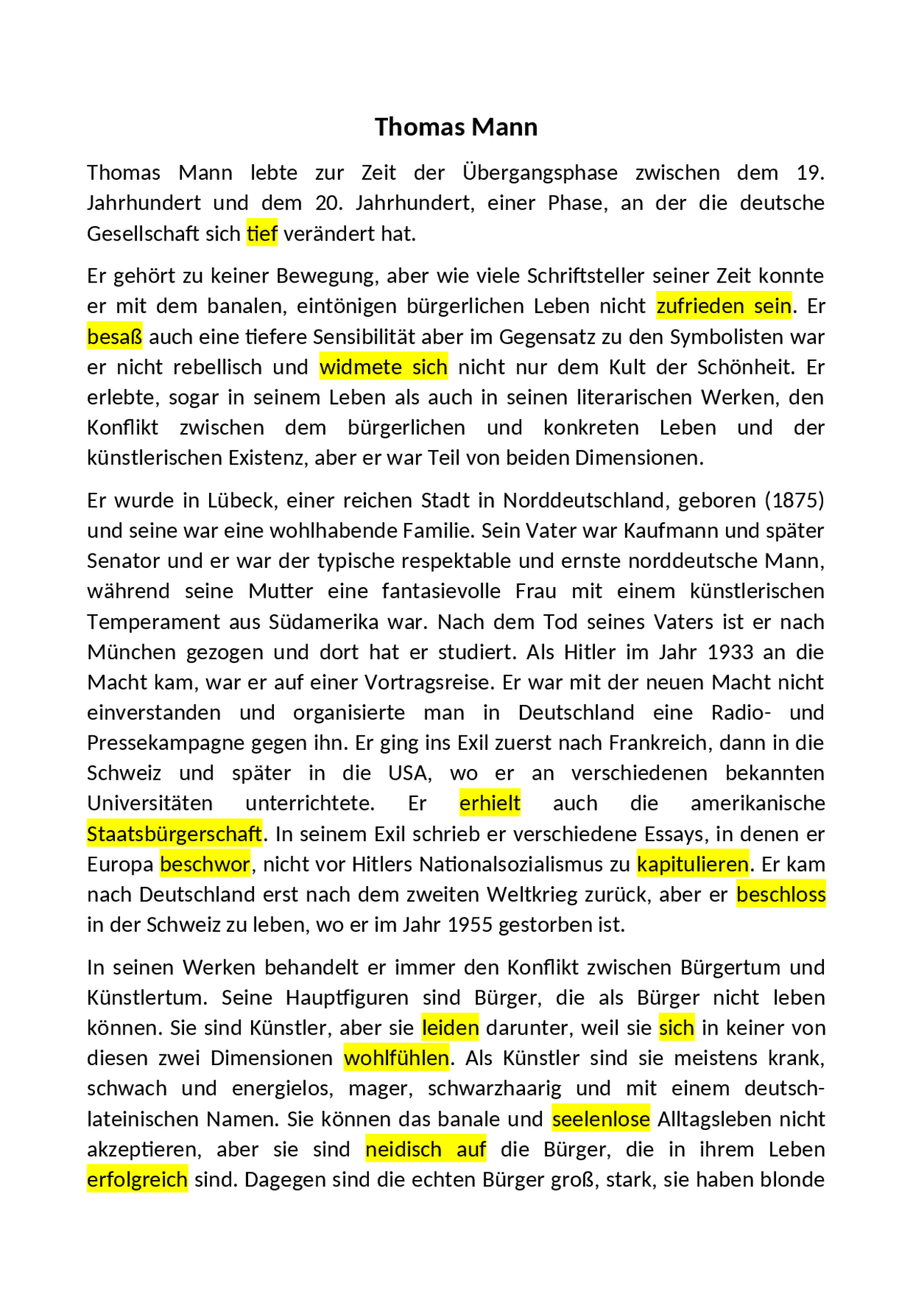 Thomas Mann biografia | Appunti di Tedesco | Docsity