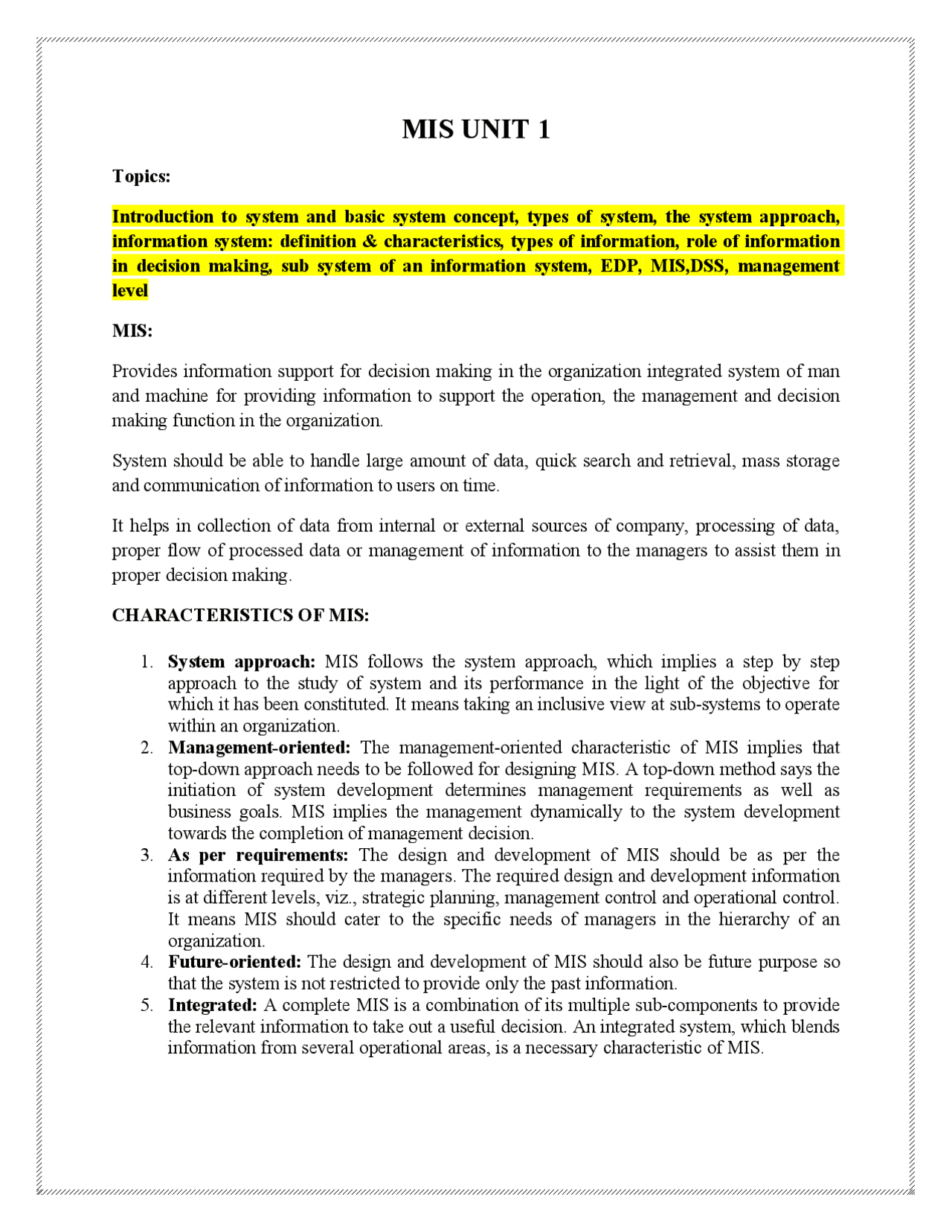 Management Information System Summaries Computer Science Docsity