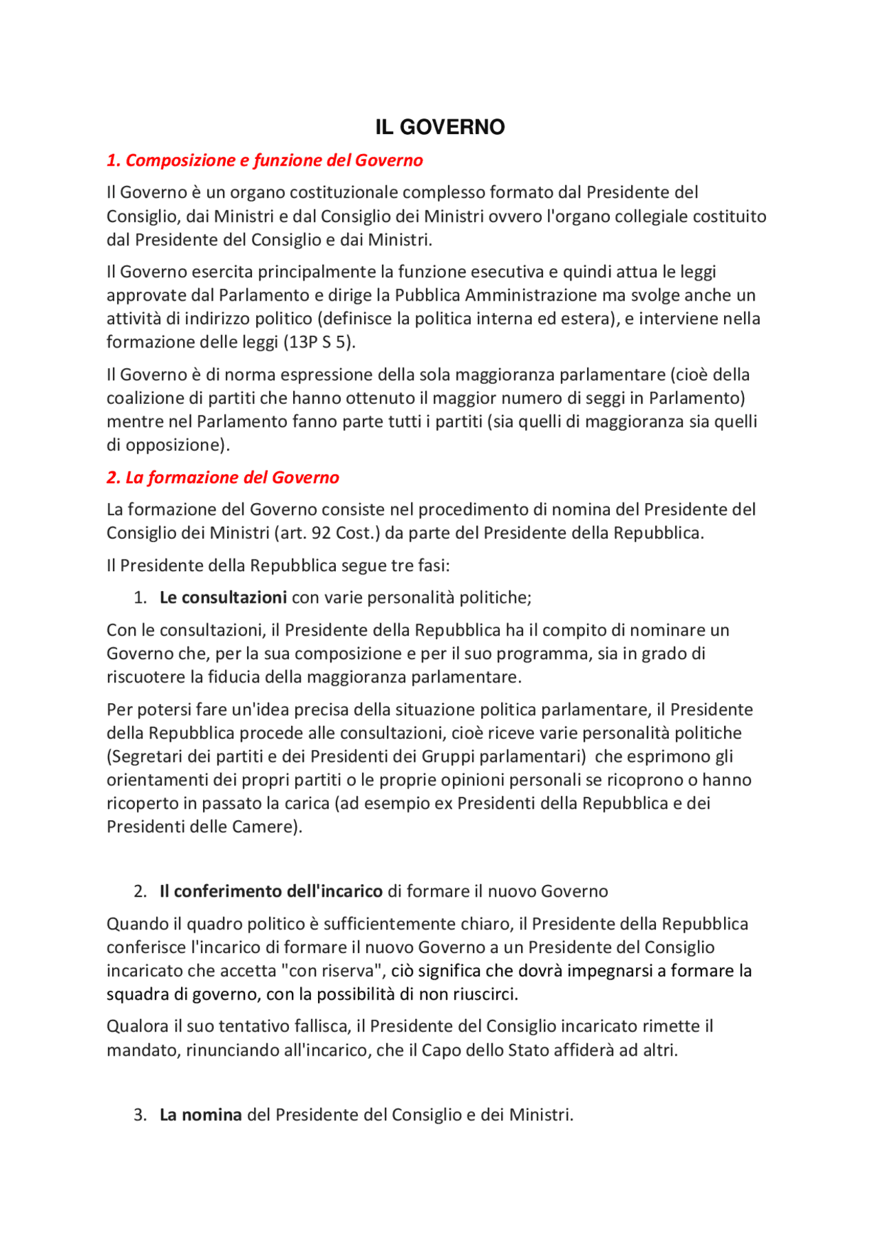 Spiegazione Governo italiano | Appunti di Diritto | Docsity