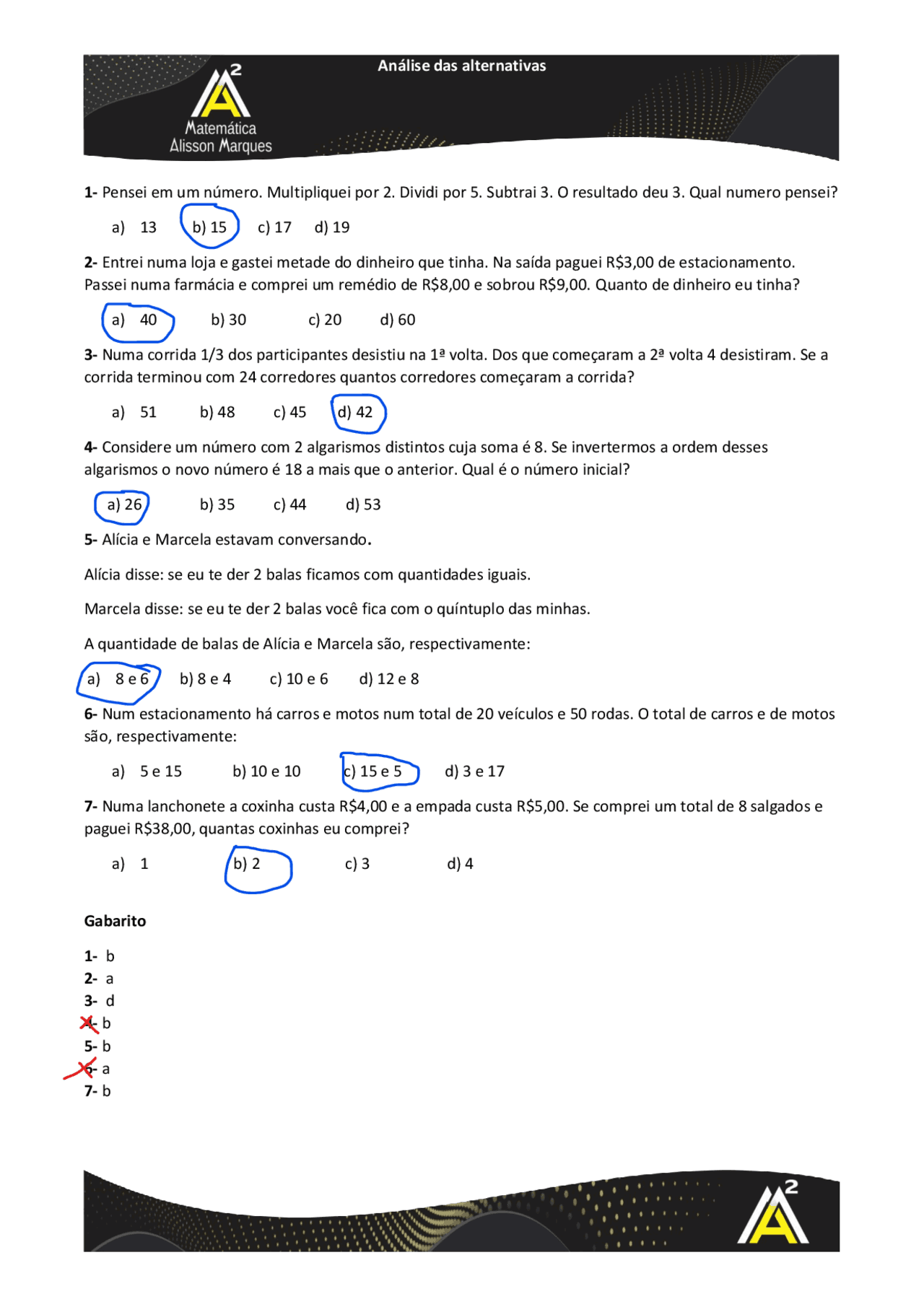 Resolução de questões matemática básica | Exercícios Matemática | Docsity