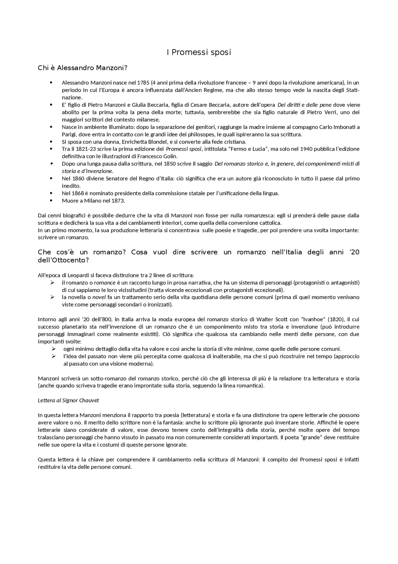 Appunti sui capitoli dei Promessi sposi | Appunti di Letteratura Italiana | Docsity