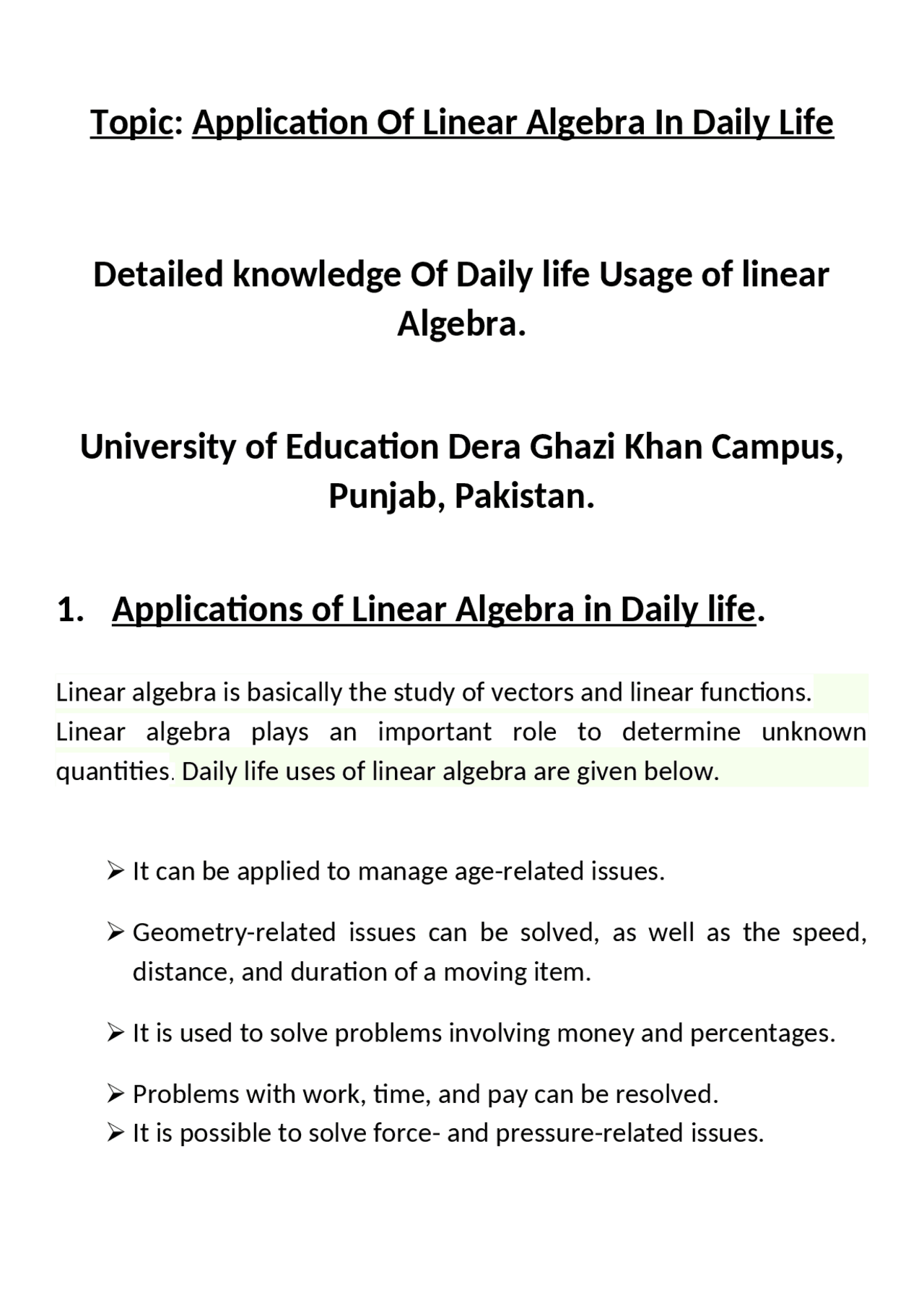 Application Of Linear Algebra In Daily Life | Study notes Linear ...
