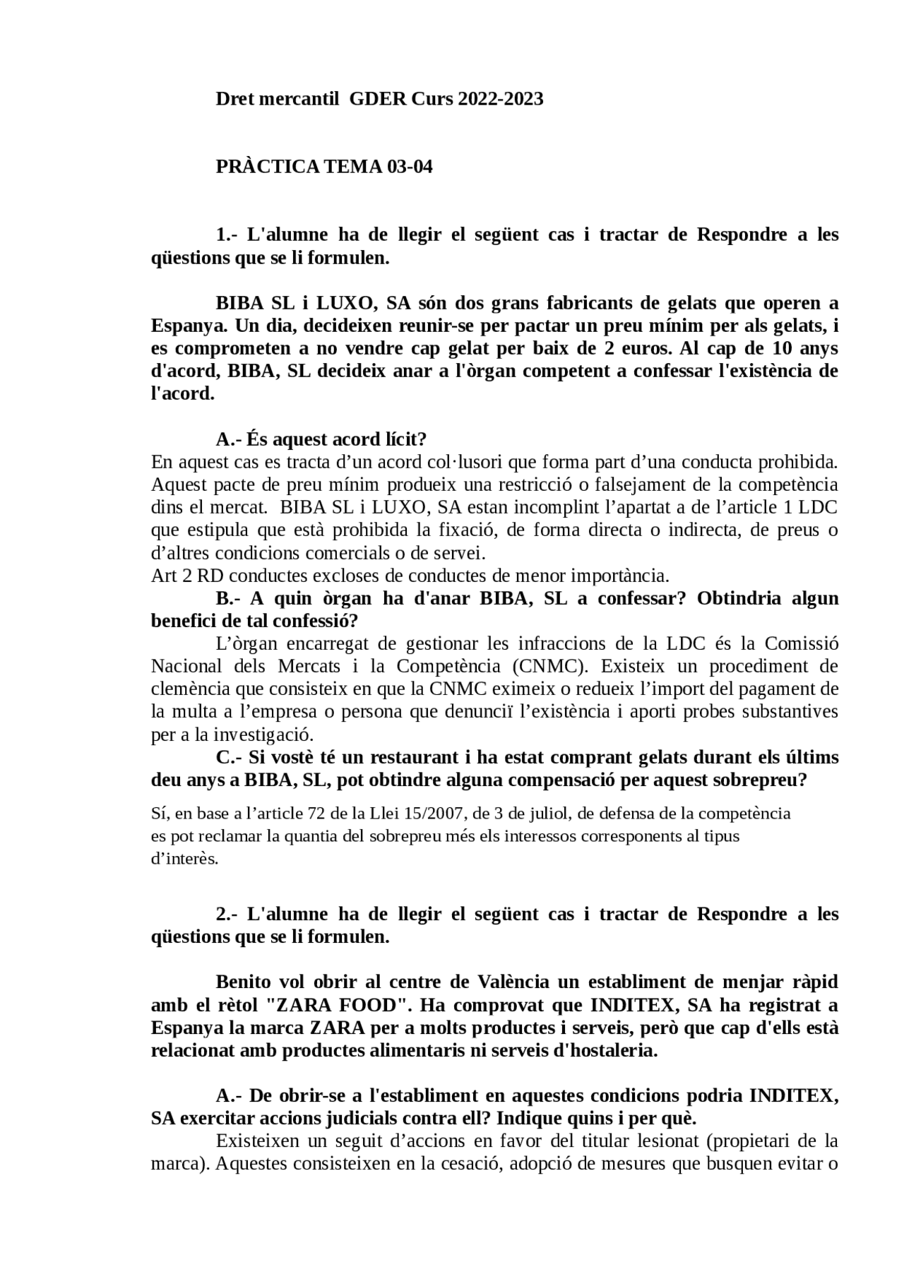 Practica 3 mercantil | Ejercicios de Derecho Mercantil | Docsity