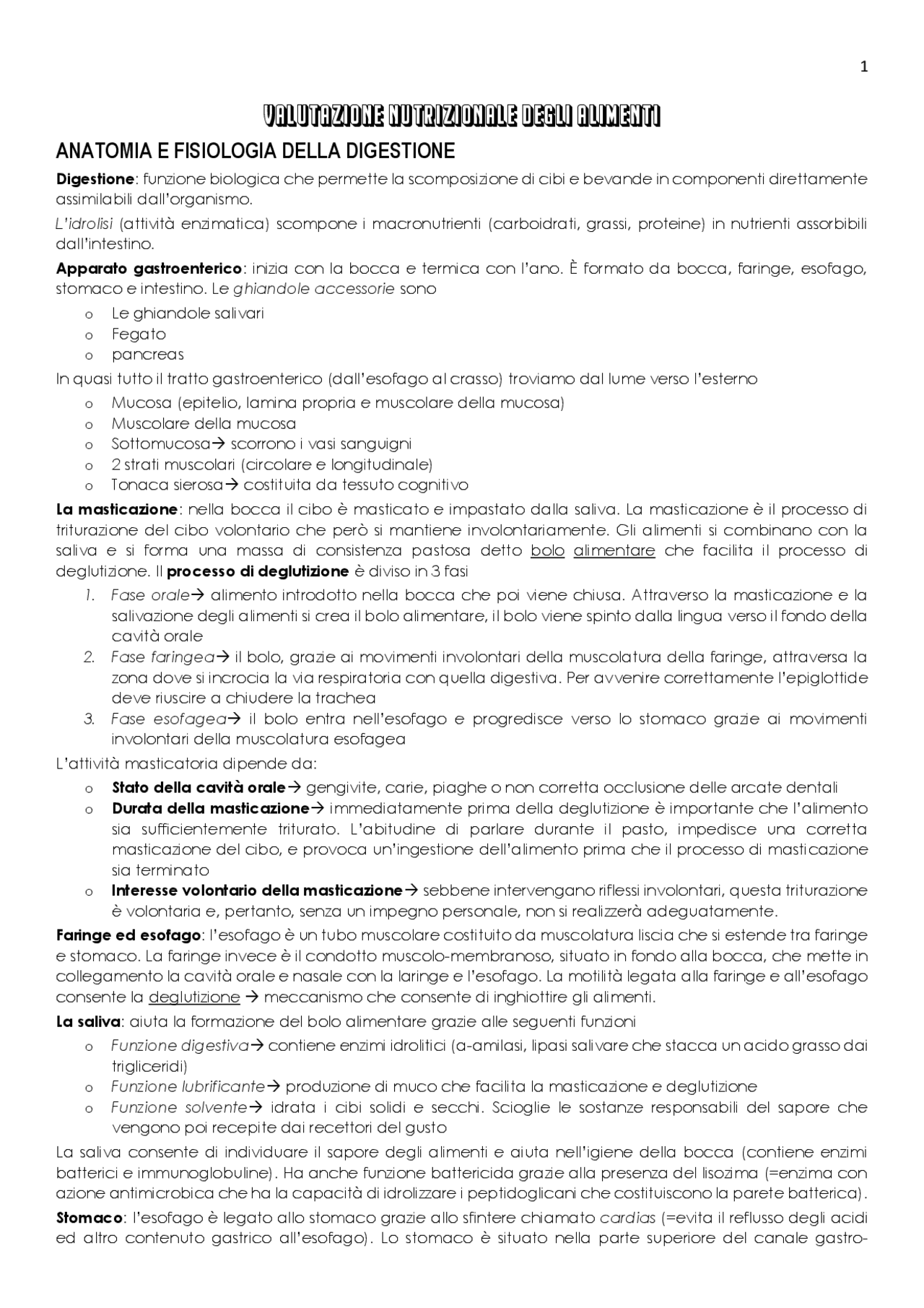 Appunti di Valutazione nutrizionale degli alimenti | Appunti di Scienze degli Alimenti e della ...